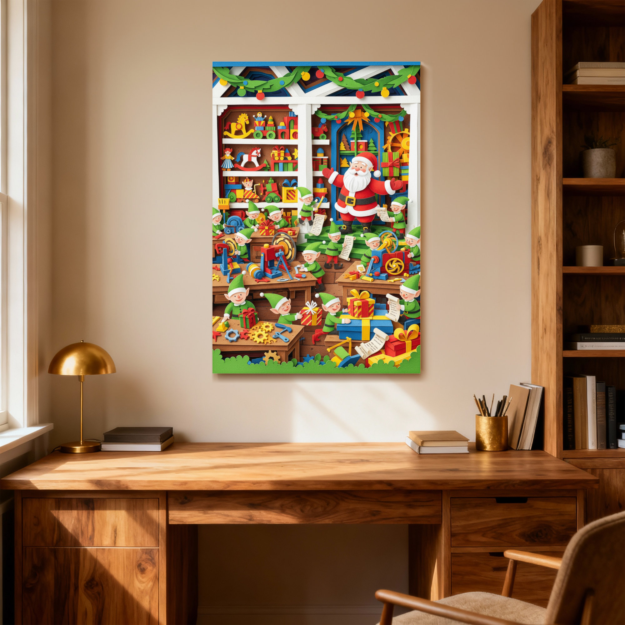 Canora Grey Christmas Santa And Elves In Workshop Making Toys | Wayfair