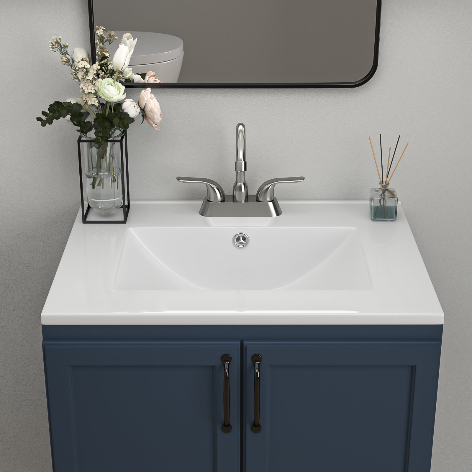 Logmey 24" L x 18" W Bathroom Vanity Top White Ceramic Bathroom Sink ...