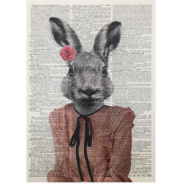 Happy Larry A3 Hare Dictionary Print - Rabbit Wall Art - Humanised ...