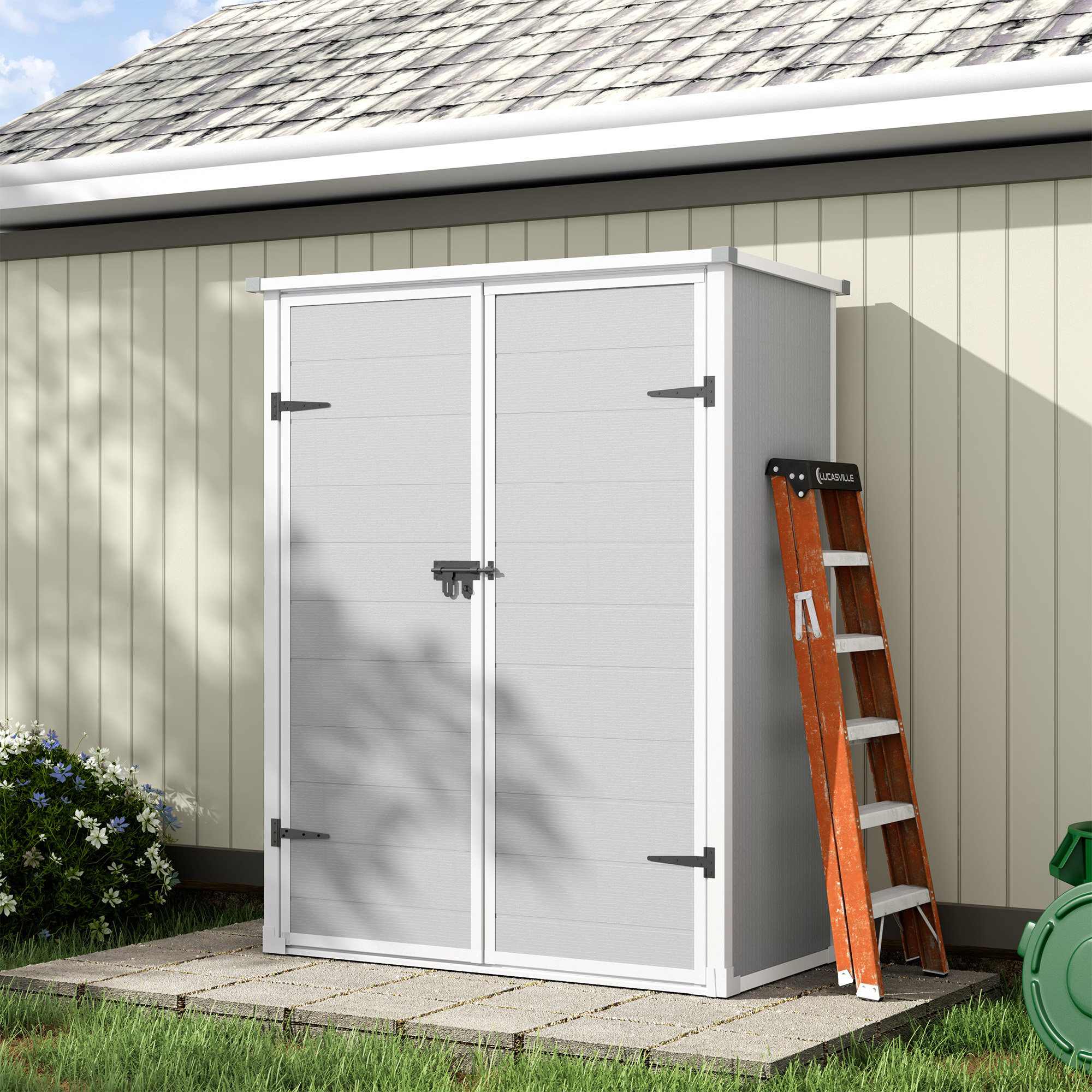 Hermes Versatile Outdoor 48 in. W x 21 in. D Resin Tool Shed With Shelf ...