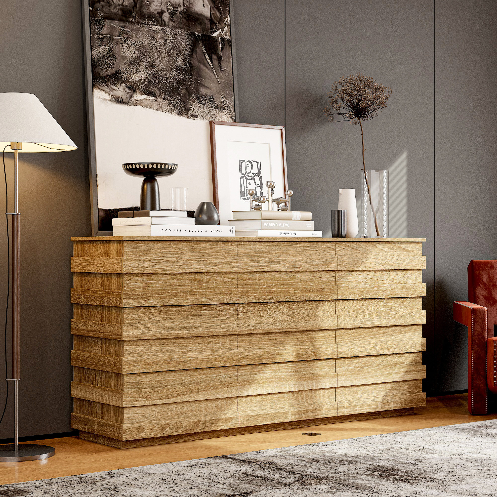 FUFU&GAGA 9-Drawer Dresser With Wood Grain Texture Finish | Wayfair