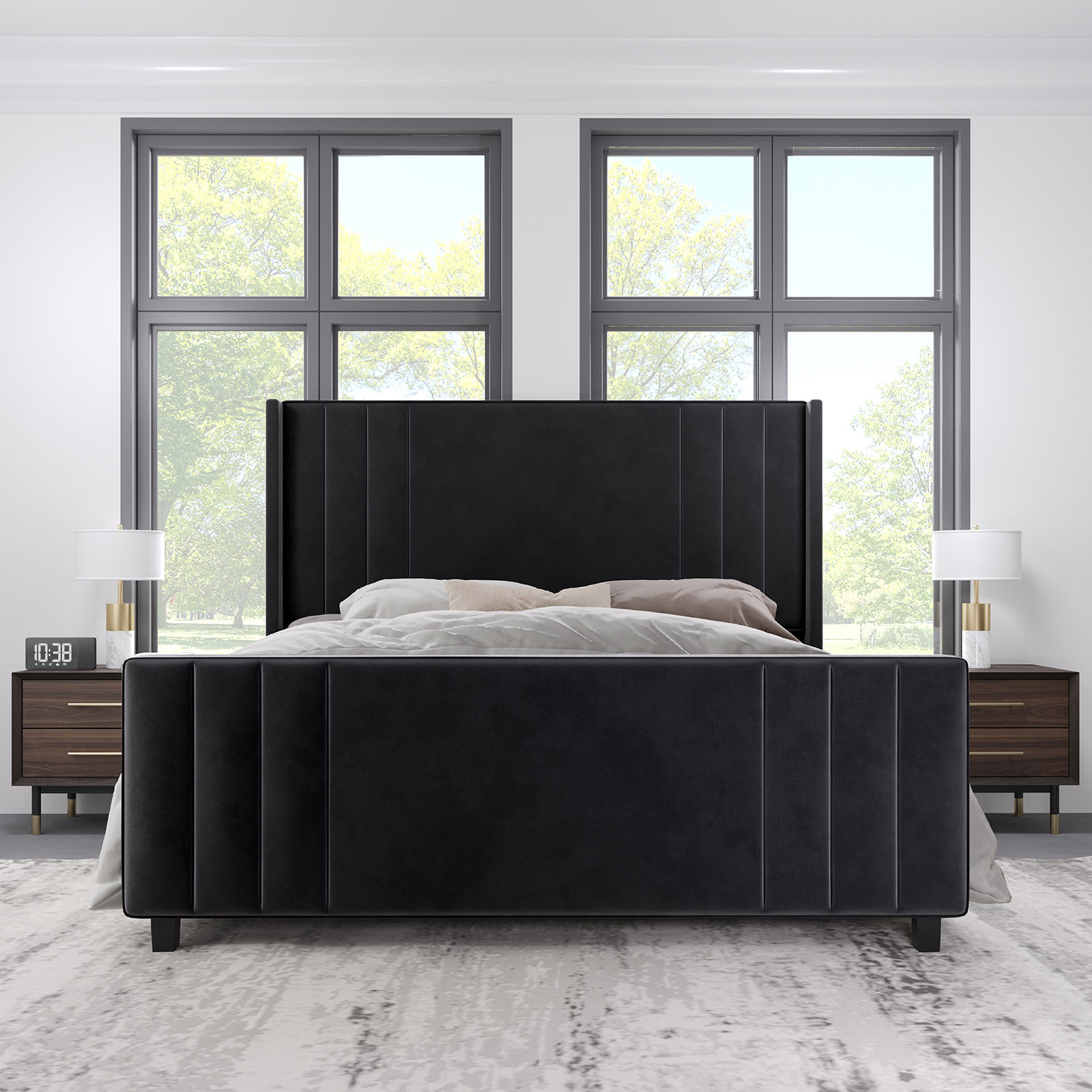 Latitude Run® Tole Velvet Upholstered Platform Bed with Vertical ...