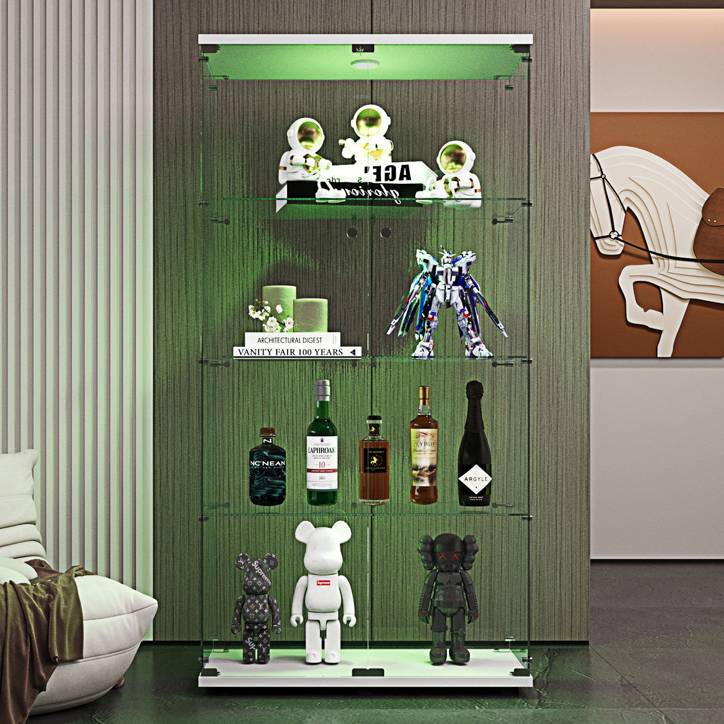 Wrought Studio Two-Door Led Lights Glass Display Cabinet With 4 Shelves ...