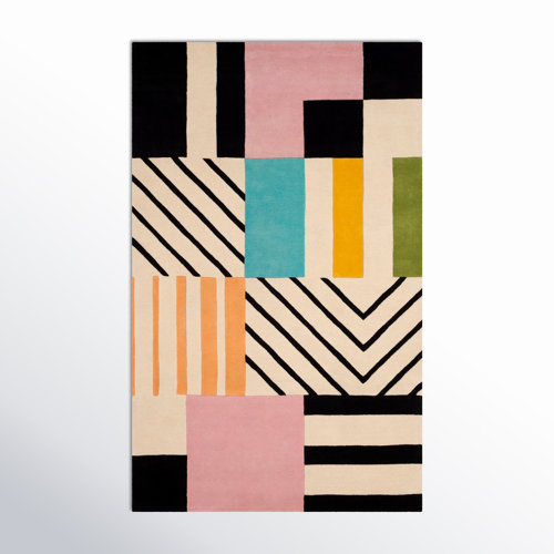 AllModern Tripoli Handmade Wool Ivory/Black/Pink Rug & Reviews | Wayfair