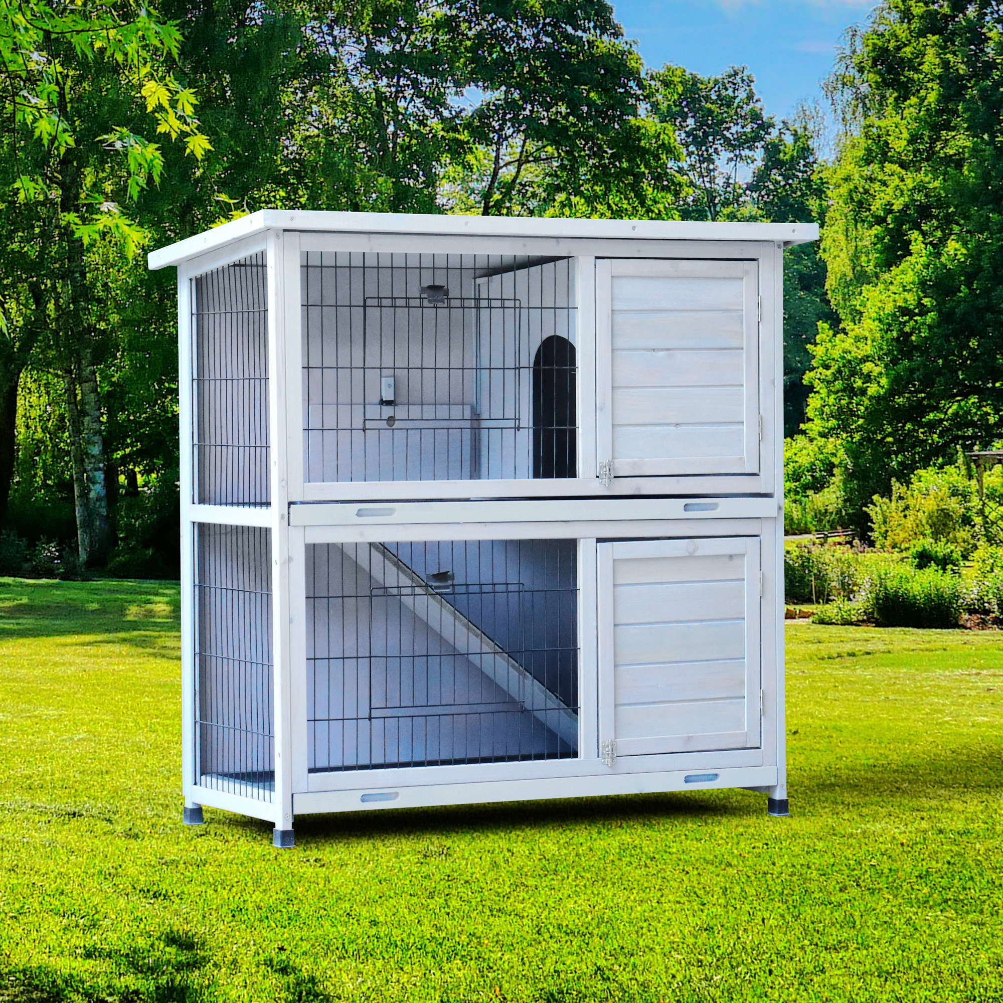 Tucker Murphy Pet™ Rabbit Hutch Outdoor, 2-Storey Rabbit Cage Indoor ...