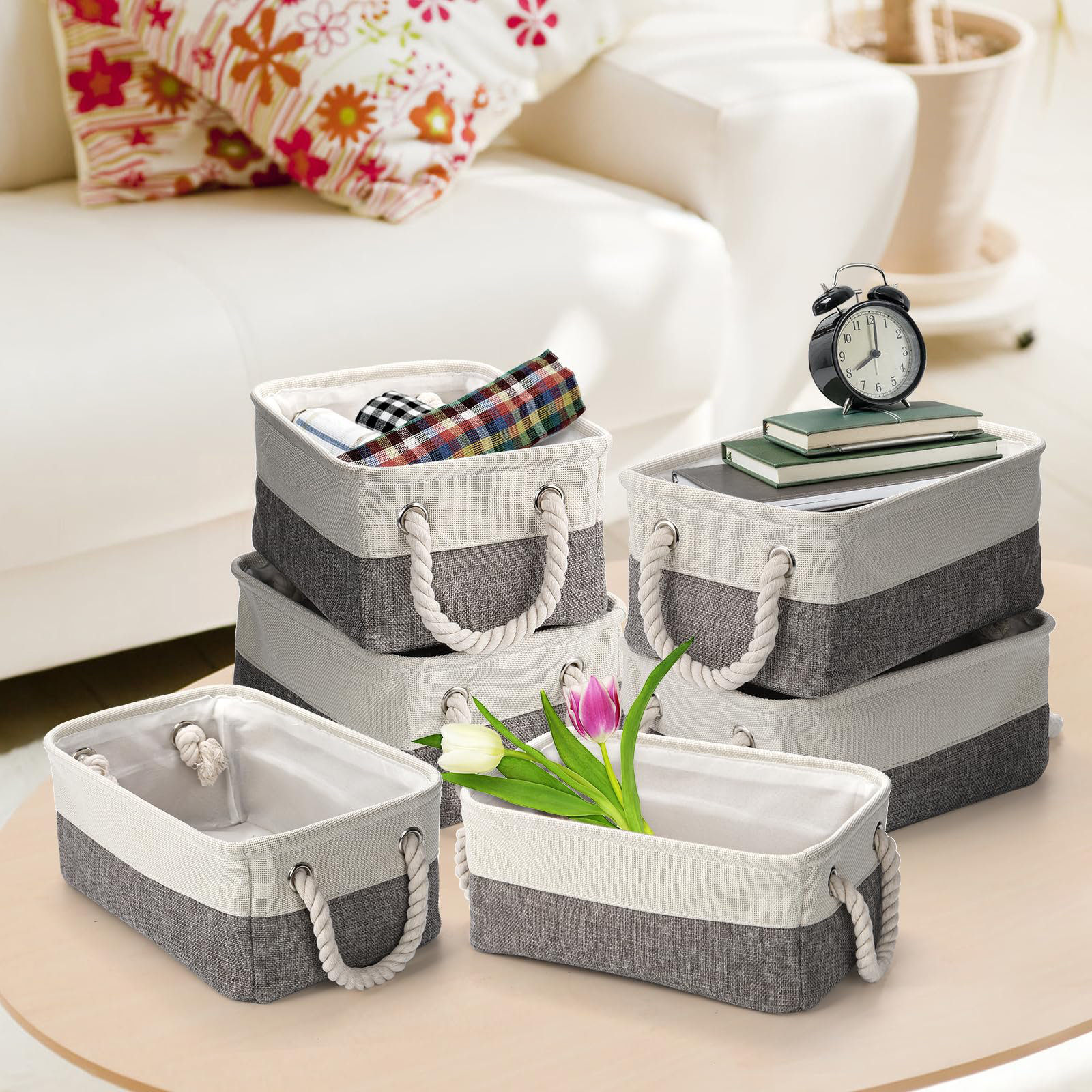 Longshore Tides 6-Pack Storage Baskets With Handles, Fabric Canvas ...