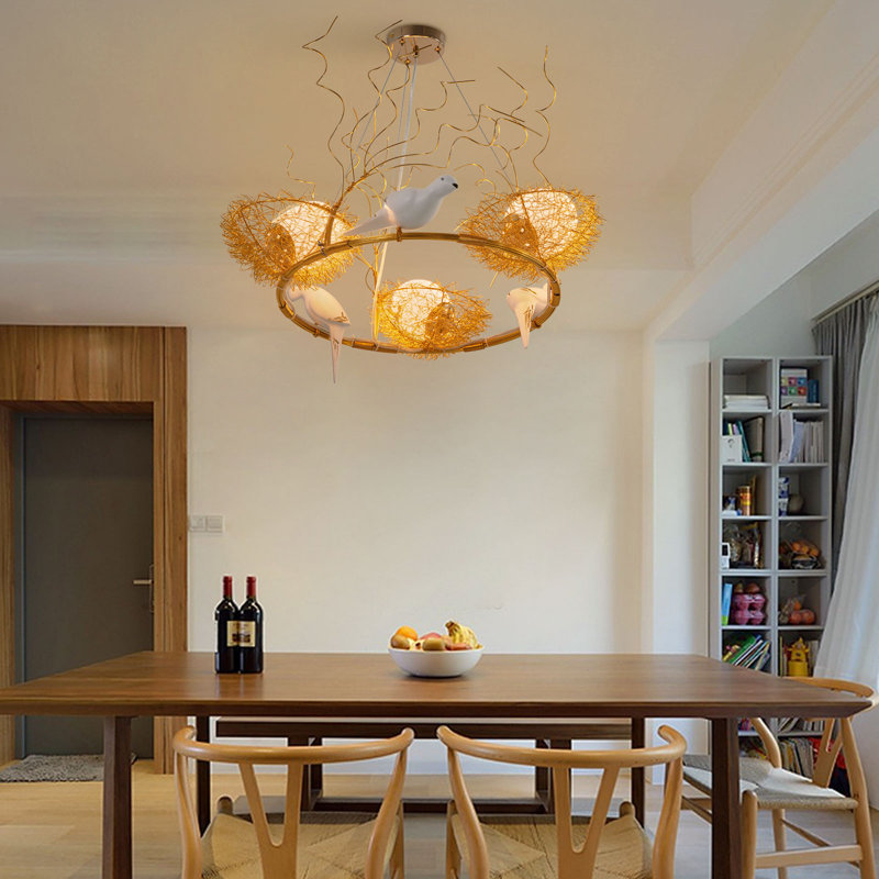 Mercer41 Ffraid Light Gold Unique/Statement Bird Nest Pendant Lights ...