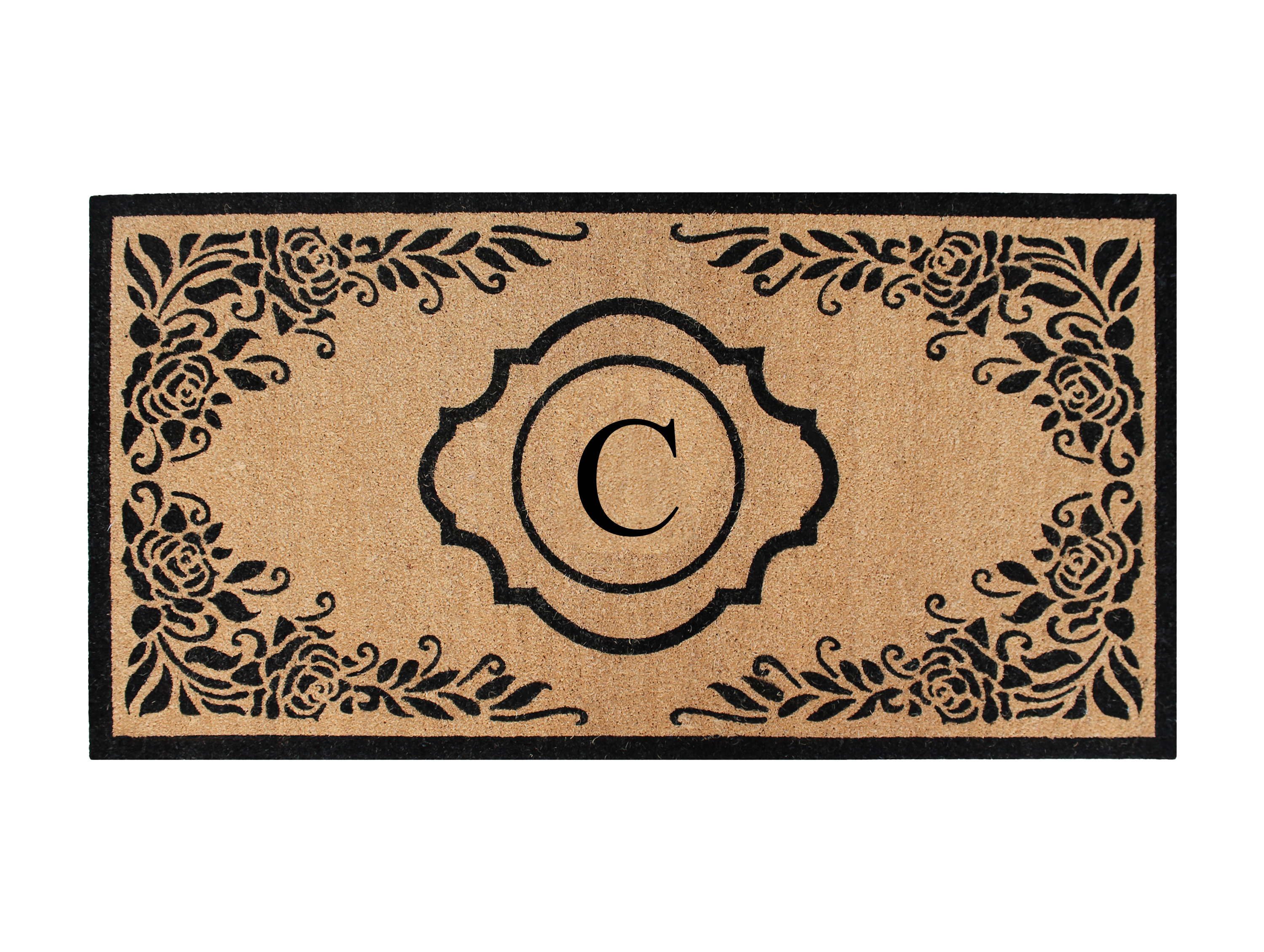 Darby Home Co Albertina Natural Flocked Coir Monogrammed Double Doormat ...