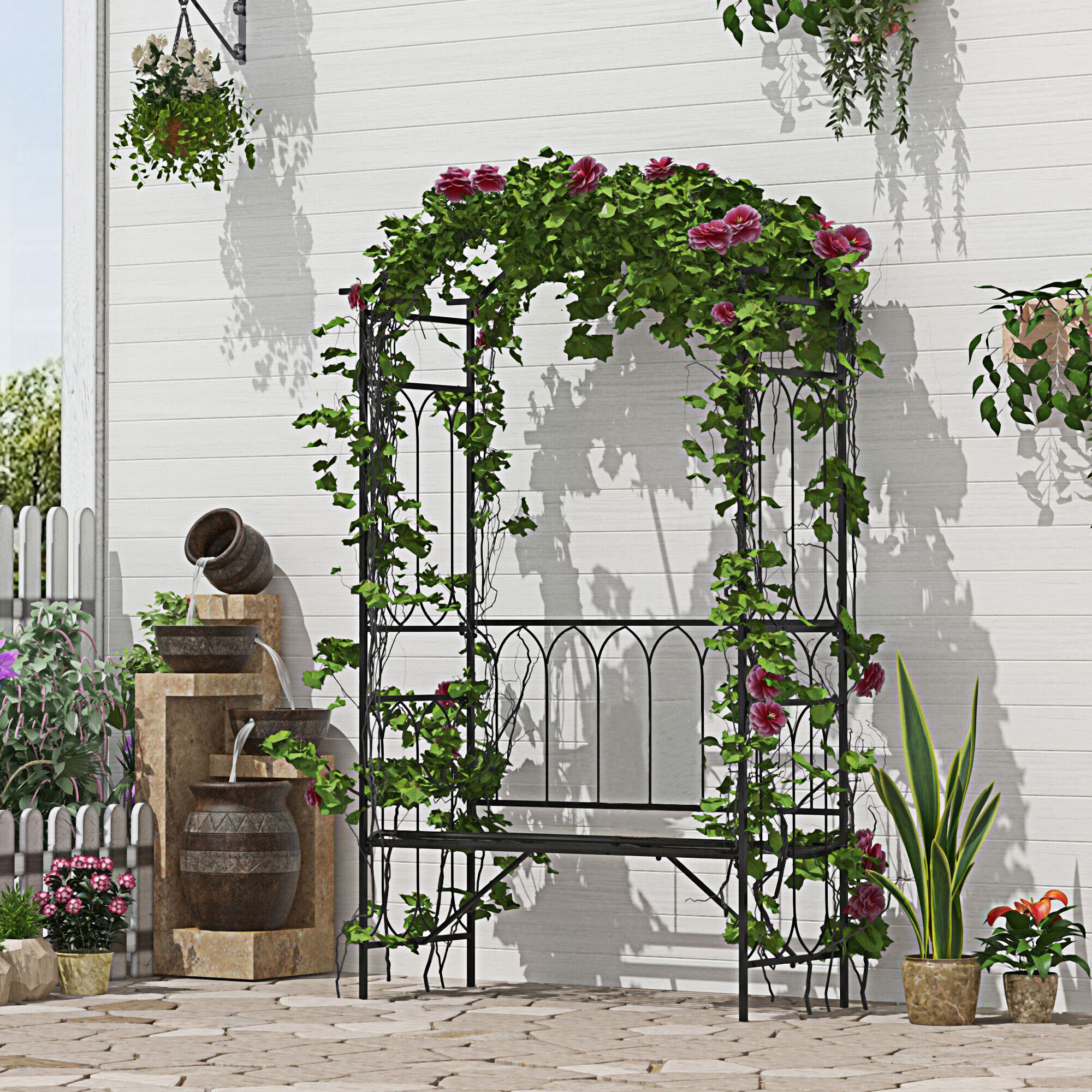 Lark Manor Outsunny Metal Trellis Arbour Arch For Climbing Plants With ...