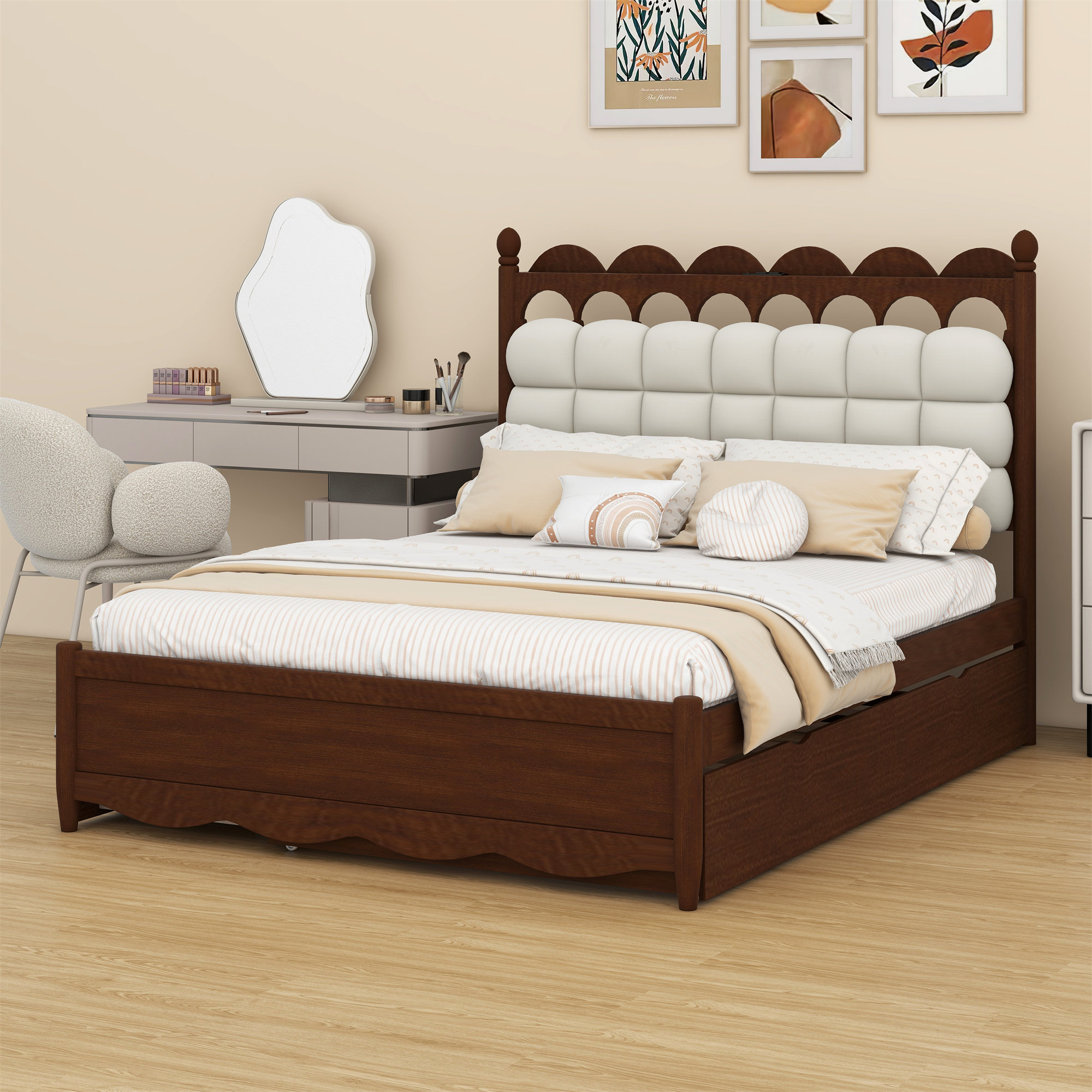 Lark Manor Wooden Storage Platform Bed, With 2 Big Drawers, Trundle ...