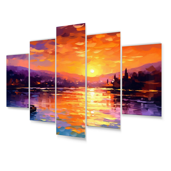 DesignArt Sunset With Colorful Reflections III 5 Pieces | Wayfair