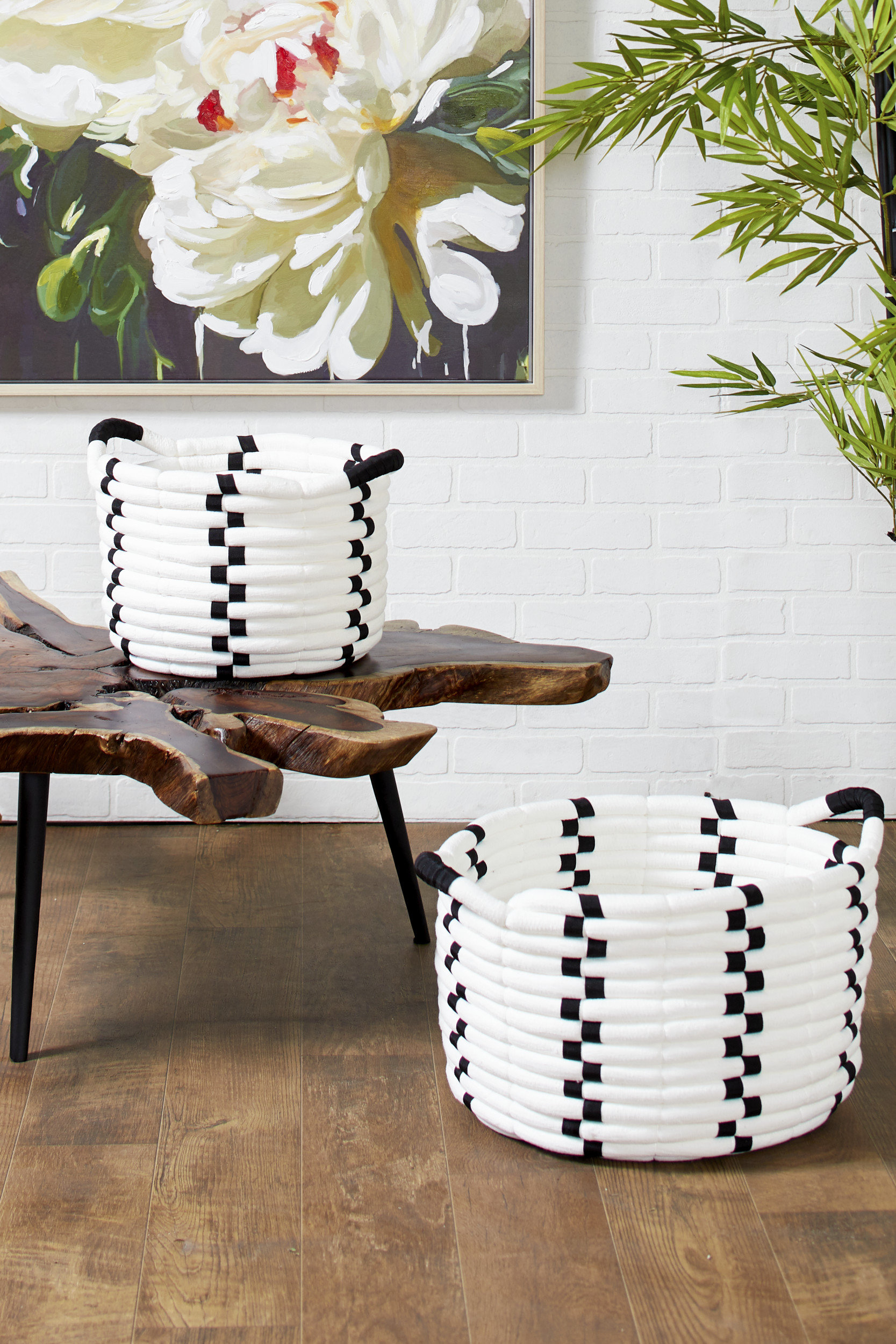 Latitude Run® Round Checkered 2 Piece Fabric Basket Set | Wayfair