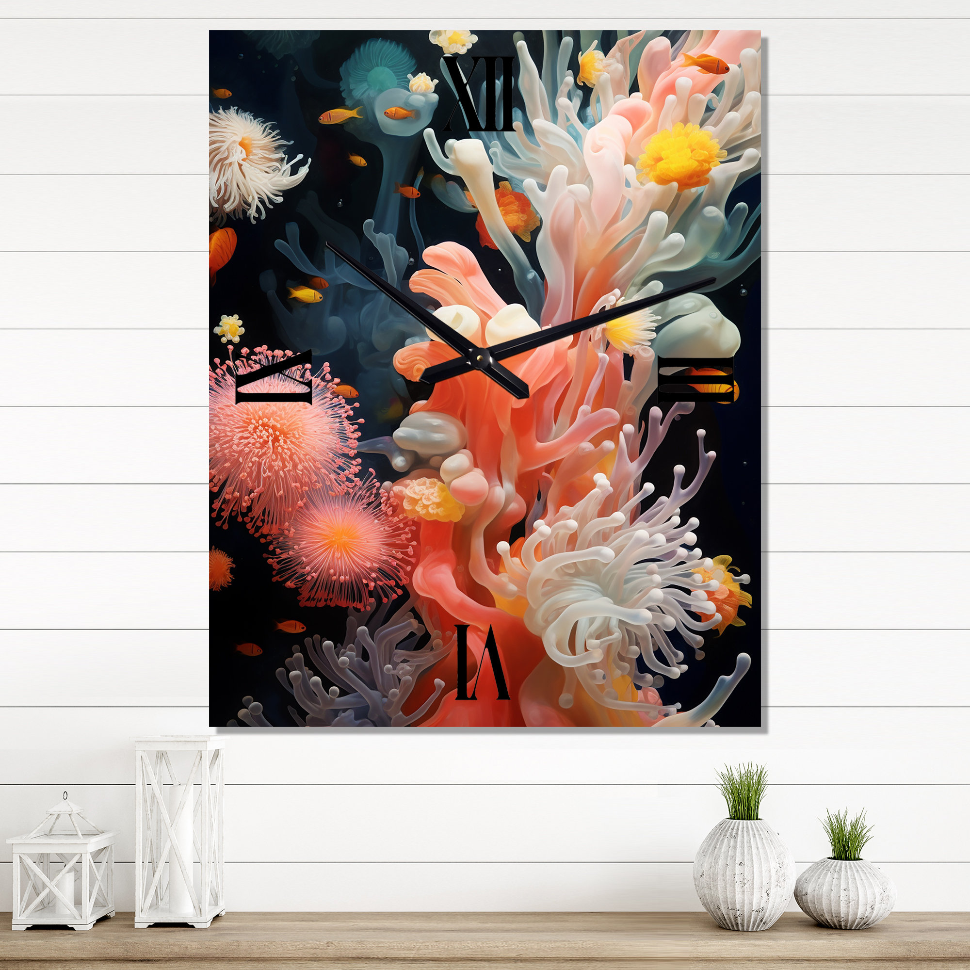 Ivy Bronx Underwater Vibrant Coral - Coastal Coral Modern Wall Clock ...