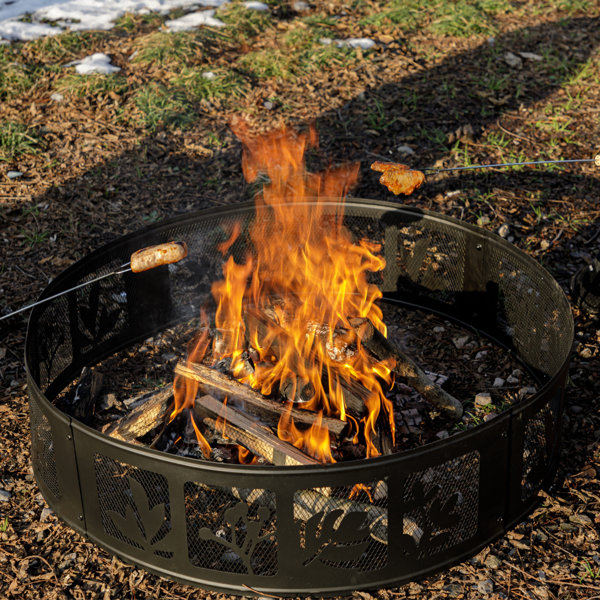 Gracie Oaks Isebella 36'' W x 9'' H Iron Outdoor Fire Ring, Wood ...