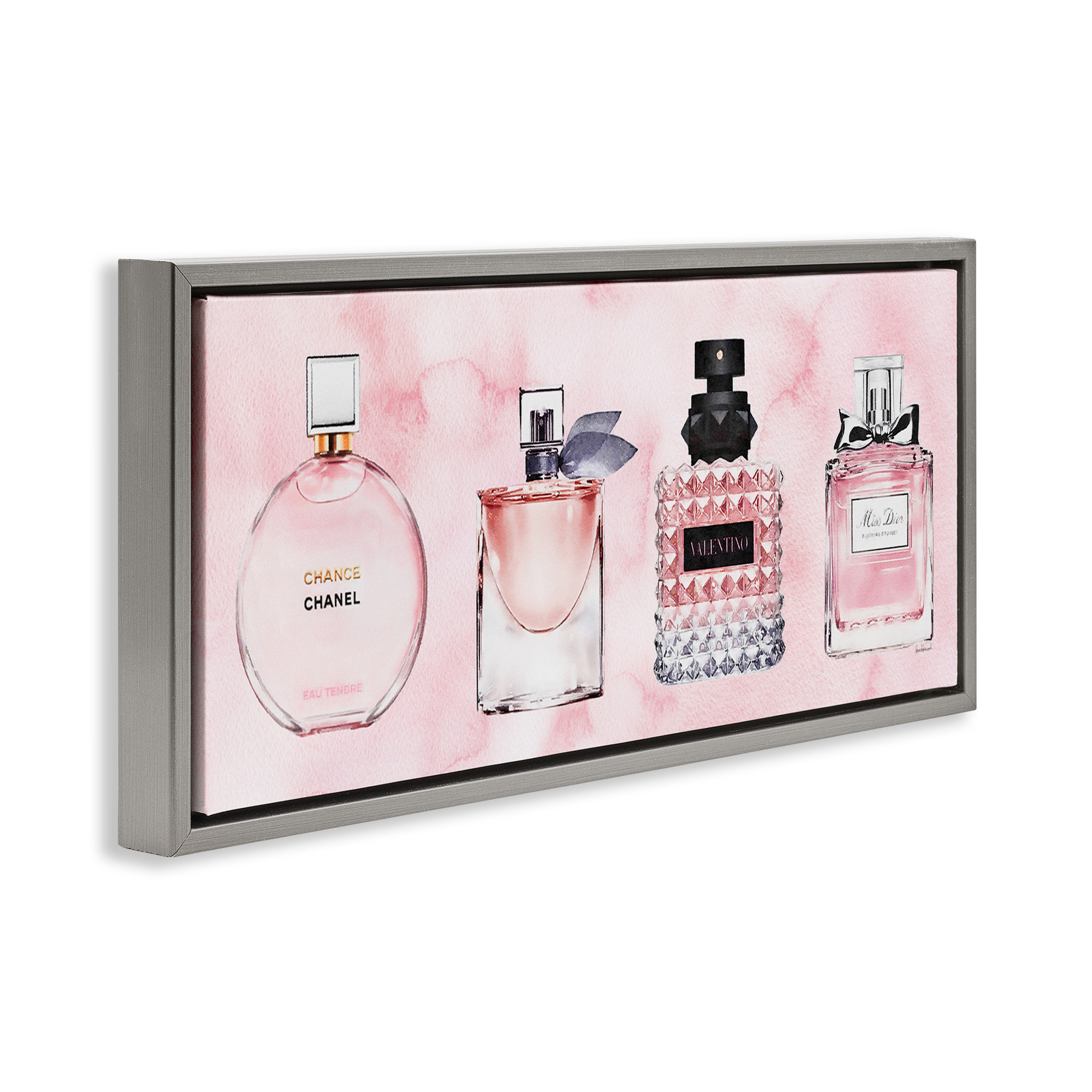 Stupell Industries Pink Fashion Fragrance Bottles Floater Canvas Wall ...