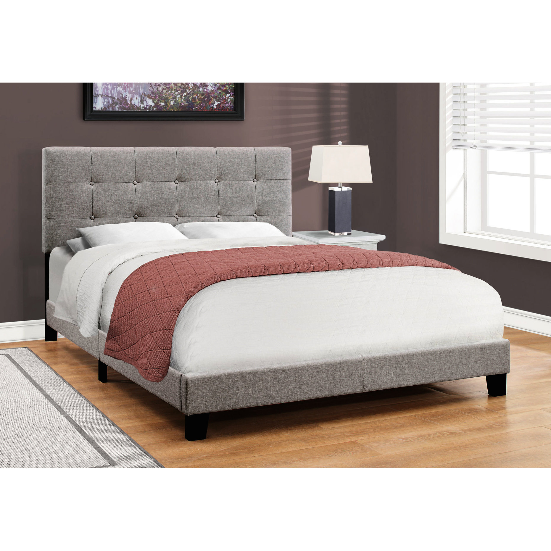 Winston Porter Grey Upholstered Queen Bed For A Tranquil Bedroom Space ...