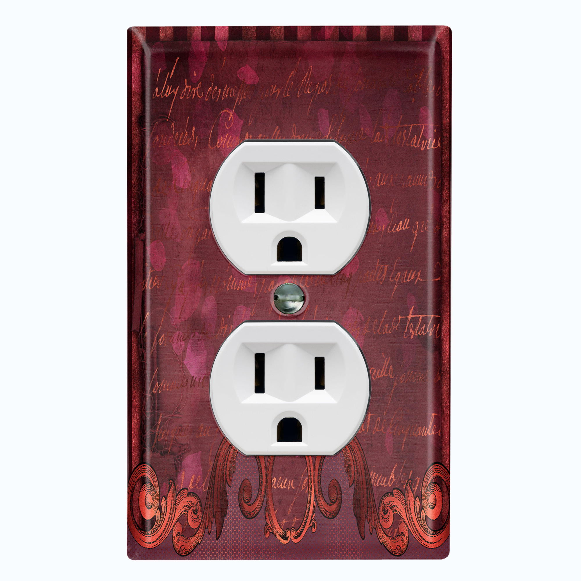 WorldAcc Red Maroon Frame Damask Letter 1-Gang Duplex Outlet Wall Plate ...