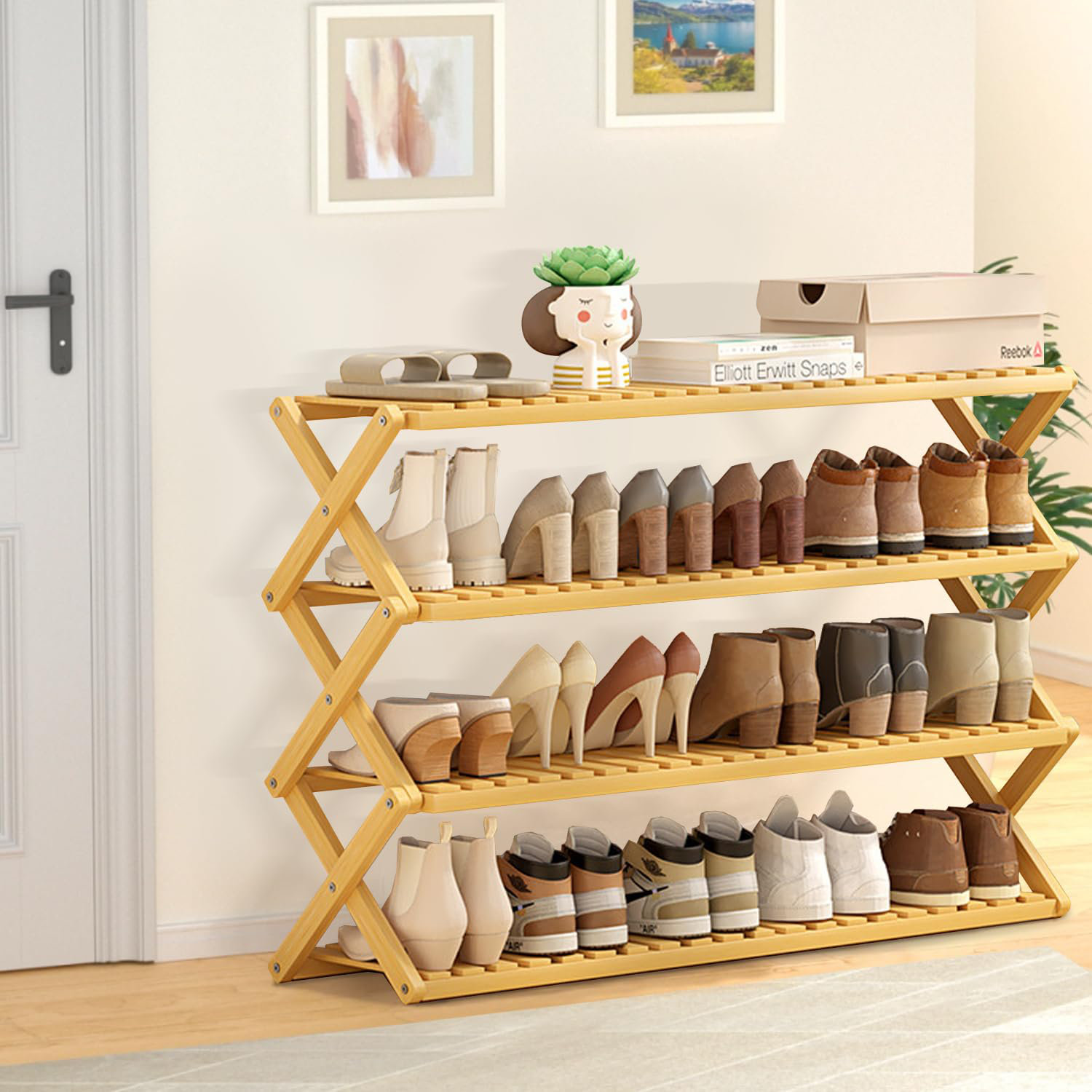 Union Rustic Folding Shoe Racks Bamboo Closet Shoe Rack 3-4 Tiers ...