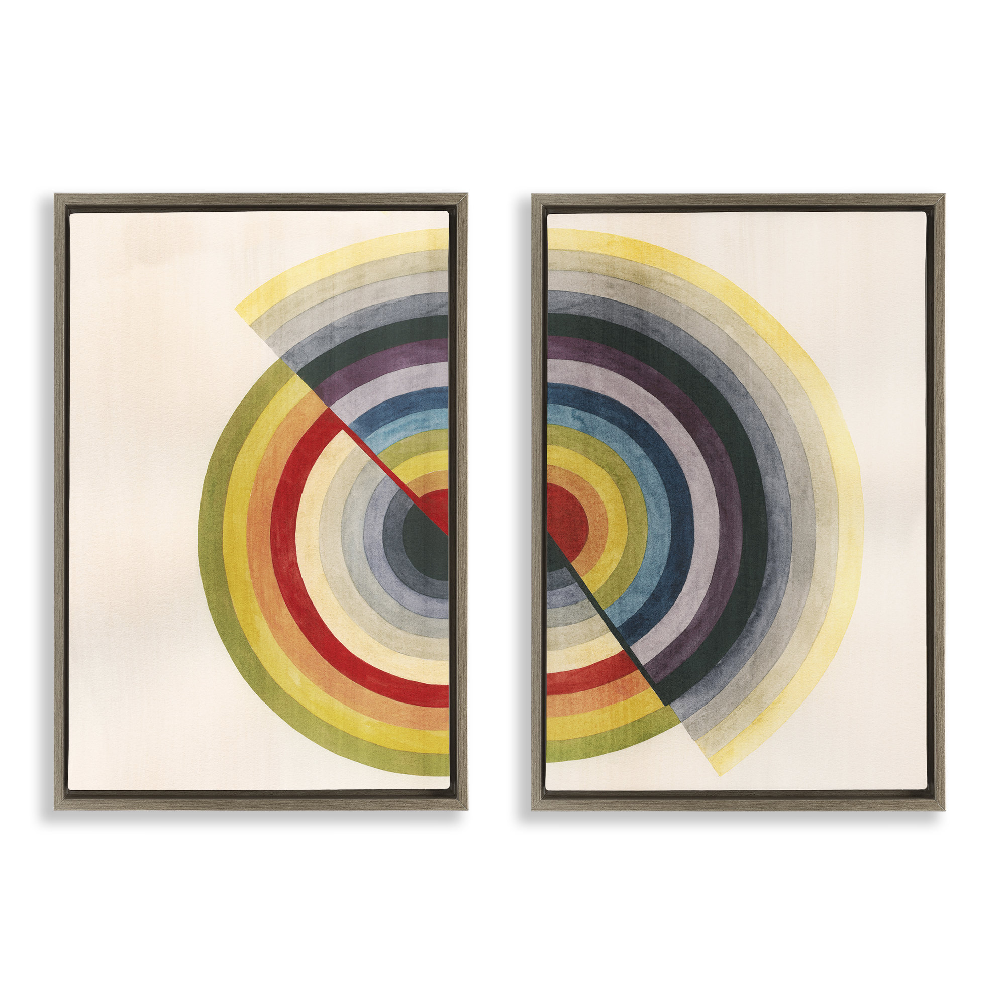 Latitude Run® Fading Round Split Circles 2 PC Framed Floater Canvas Set ...
