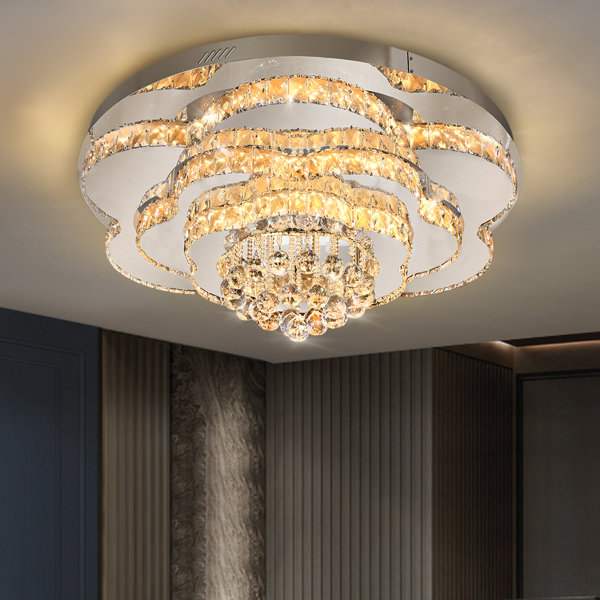 Rosdorf Park Jarrid Elegant LED Crystal Tiered Ceiling Light, 32" Flush ...