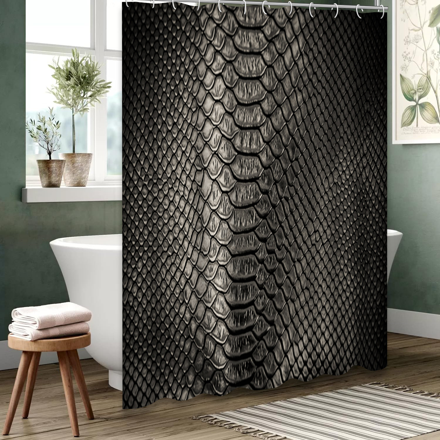 East Urban Home Black Waterproof Shower Curtain,Skin Leather Snake ...