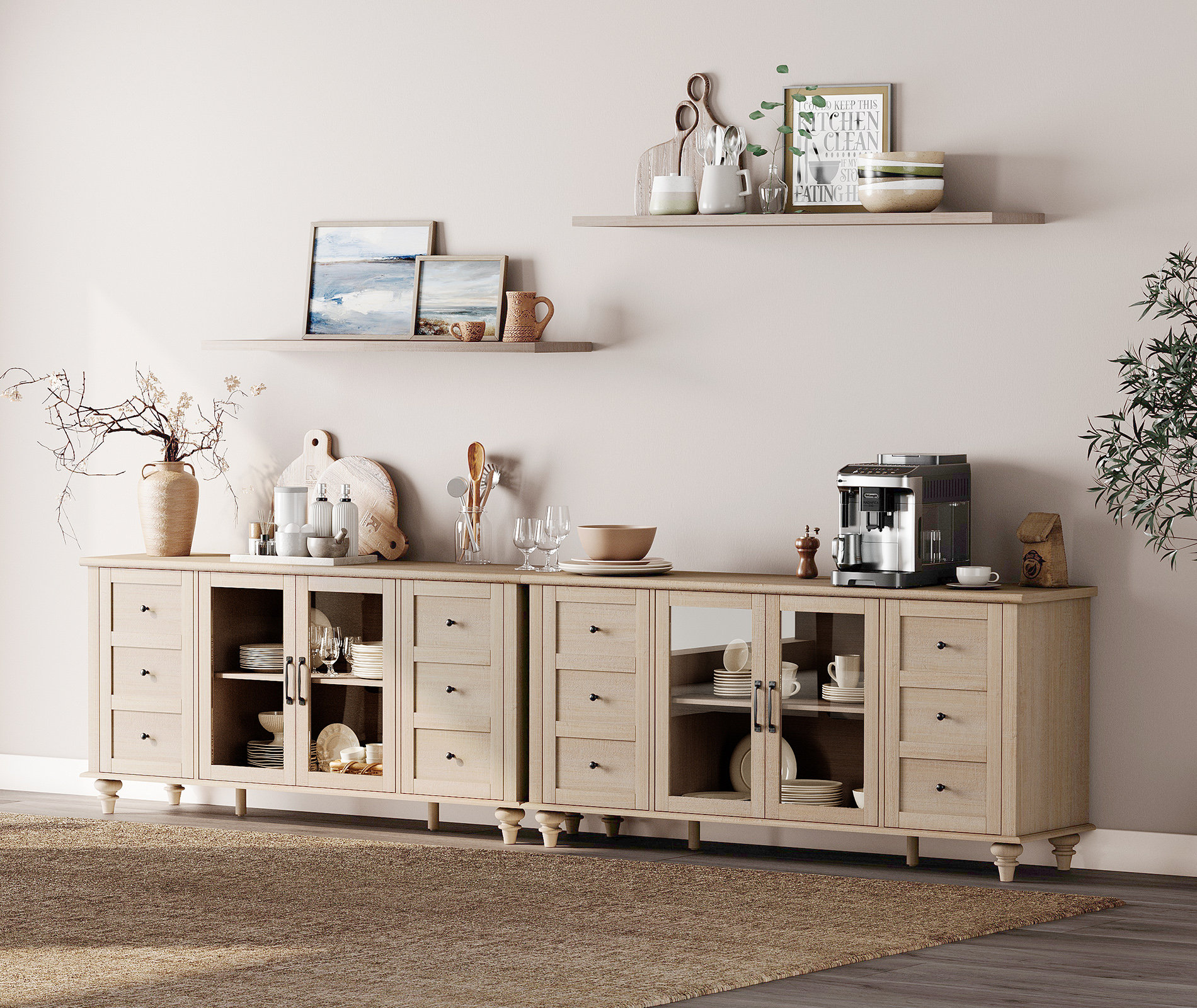 Charlton Home® 2-In-1 Sideboard Buffet Cabinets With Glass Door ...
