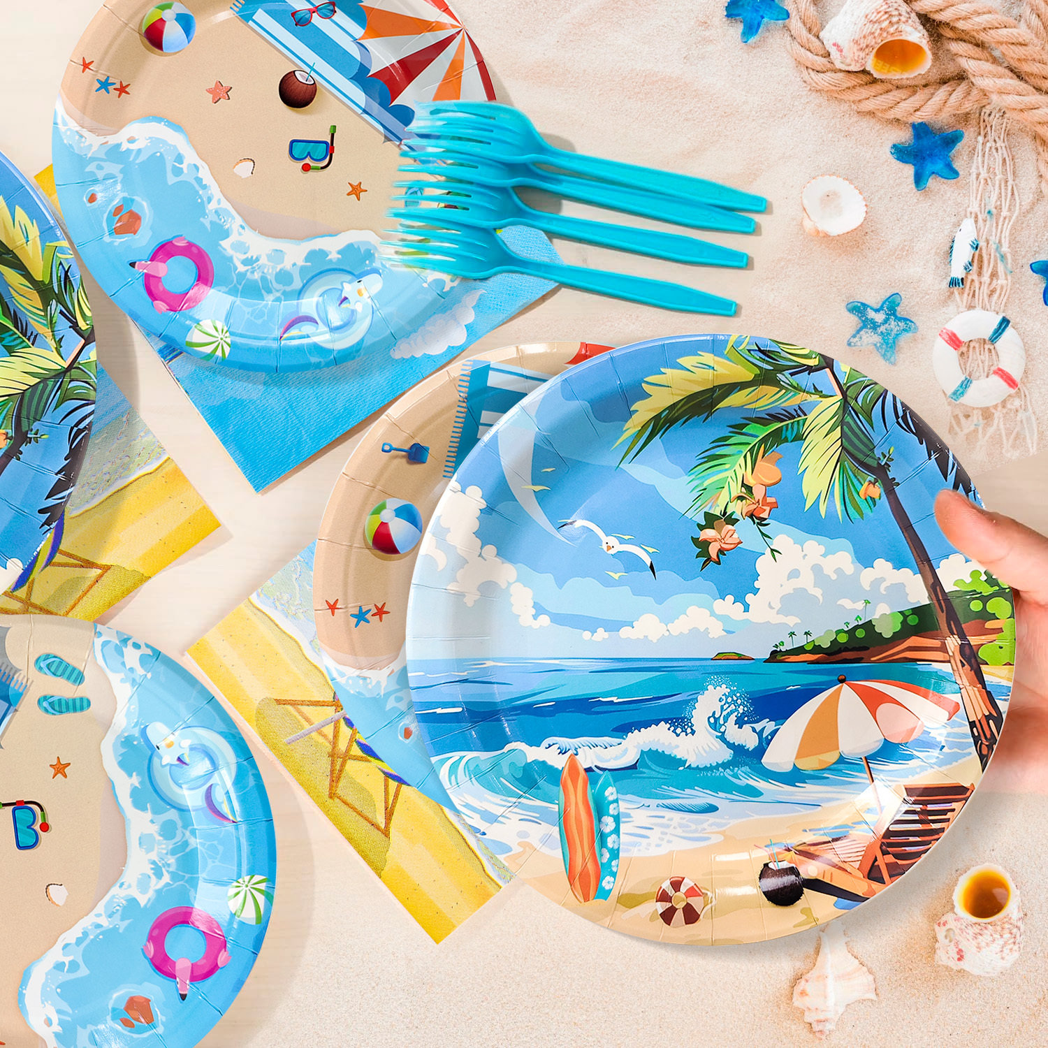 The Party Aisle™ Beach Party Supplies,141pcs Beach Plates And Napkins ...