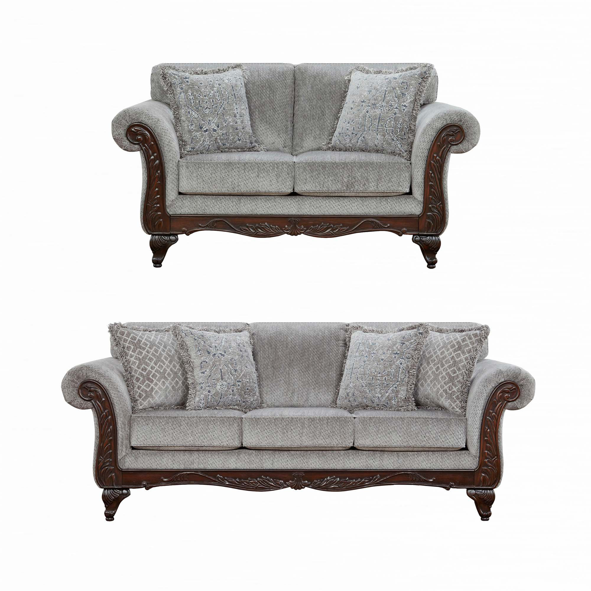 Astoria Grand 3 Pieces Hernen Carved Wood Frame Gray Sofa And Loveseat ...