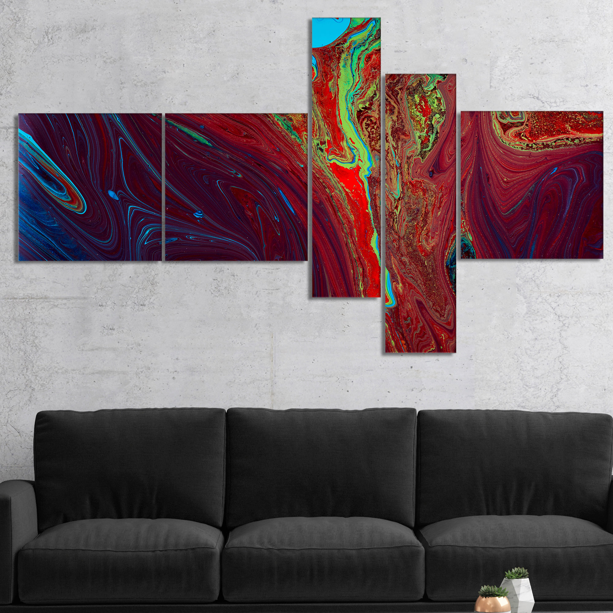 East Urban Home 'Dark Red Abstract Acrylic Paint Mix' Oil Painting ...