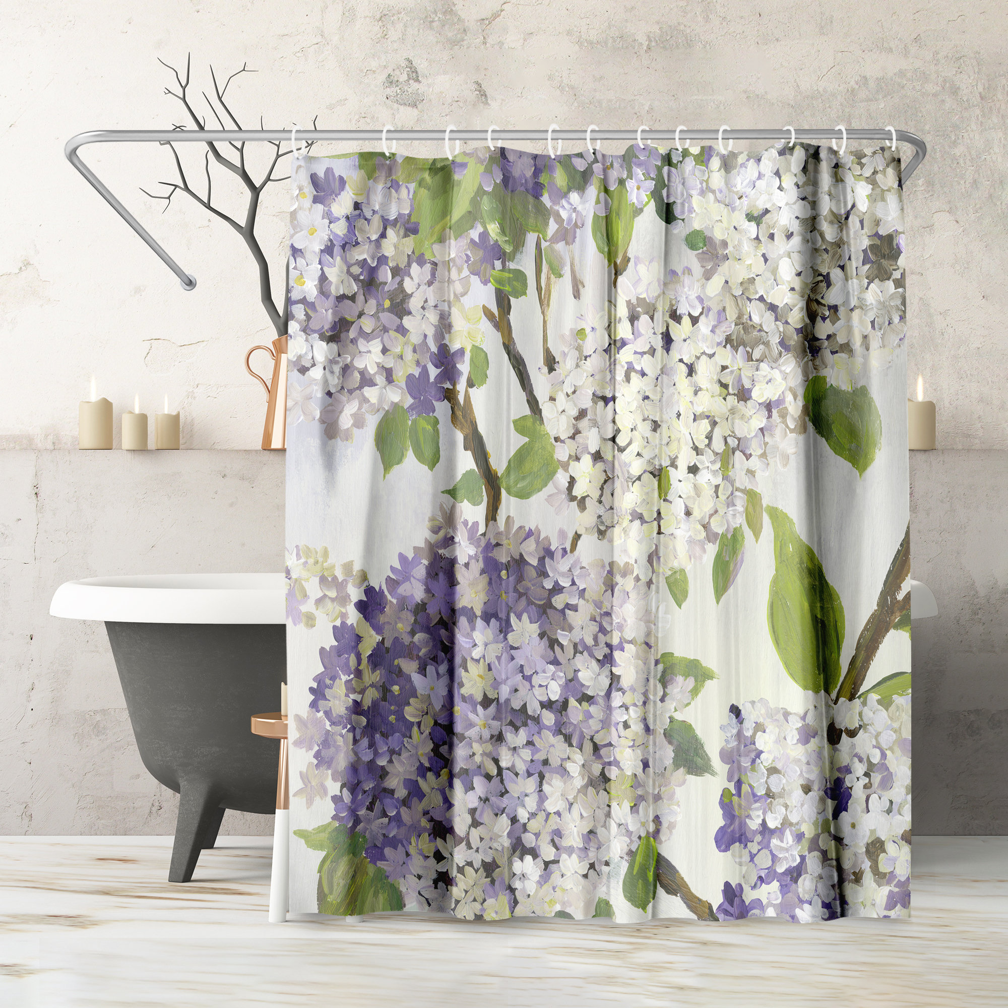 The Twillery Co. Strayer Botanical Shower Curtain Summer Hydrangea I by ...