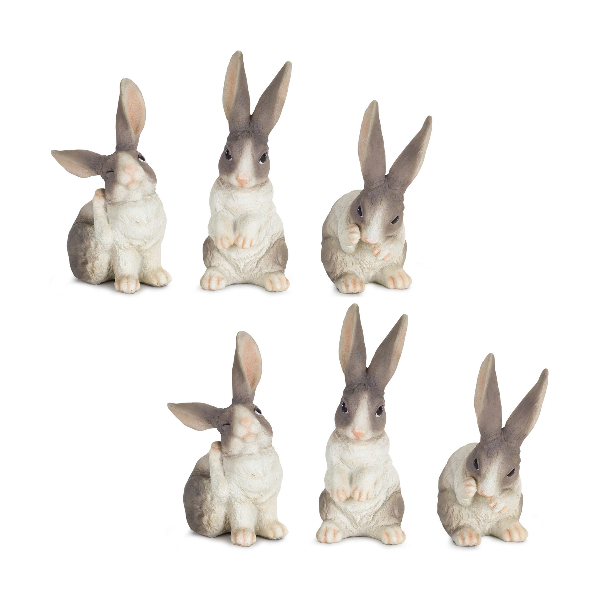 Harper Orchard Set Of Six 7" Gray And White Polyresin Rabbit Figurine ...