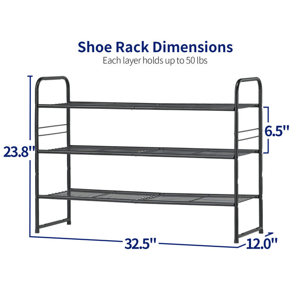 Rebrilliant 32'' Wide 3-Tier Wire Grid Shoe Rack Shelf for Closet ...