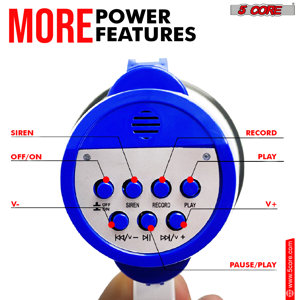 5 Core Megaphone Bullhorn Speaker 30W Mini Bull Horn Battery Power ...