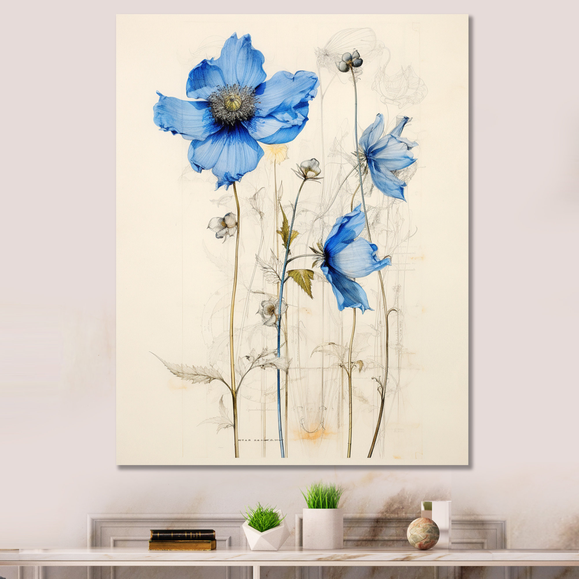 Winston Porter Vintage Illustration Of Blue Daisy Flower Framed On ...