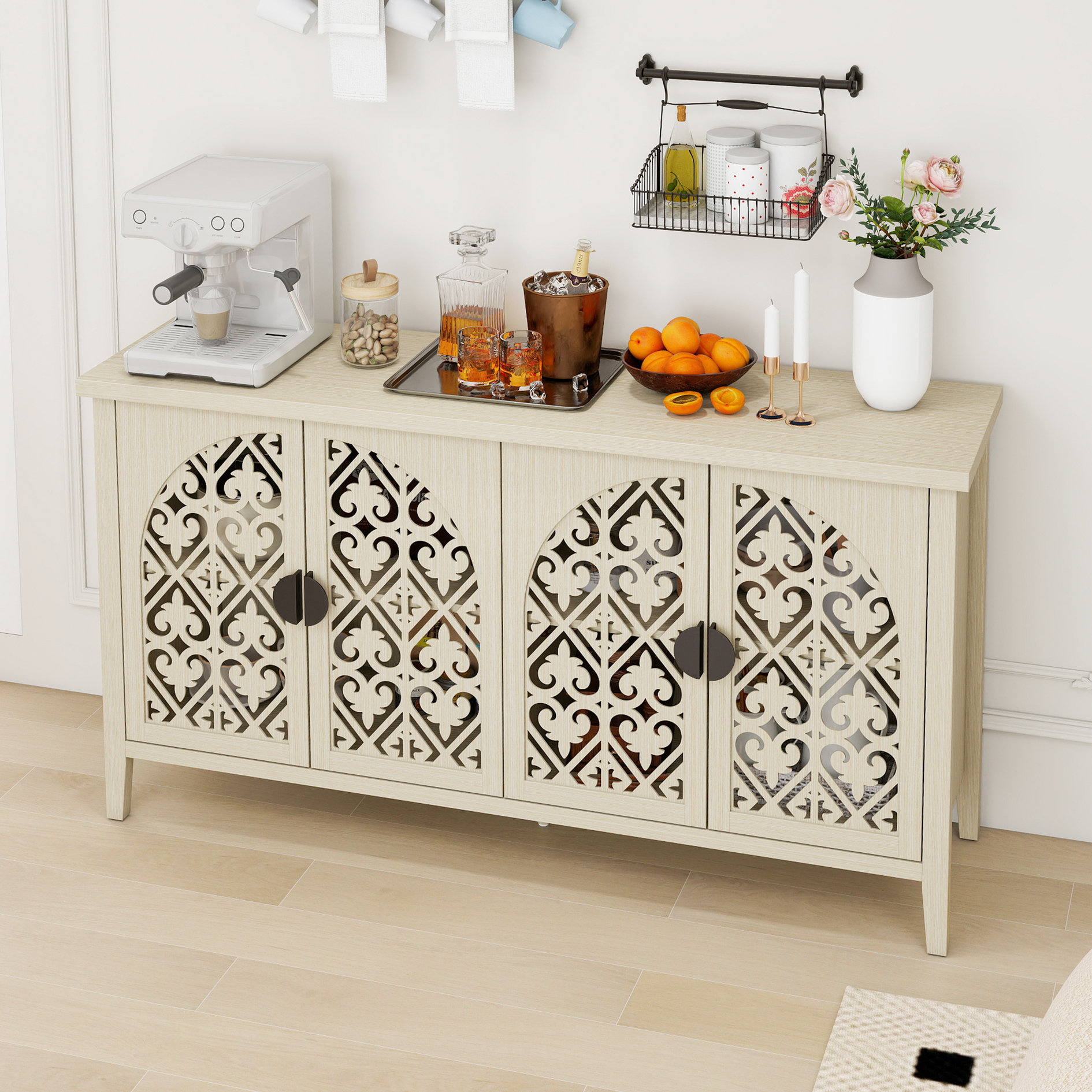 Alcott Hill® 4 - Door Hollowed Out Cabinet For Bedroom, Living Room And ...