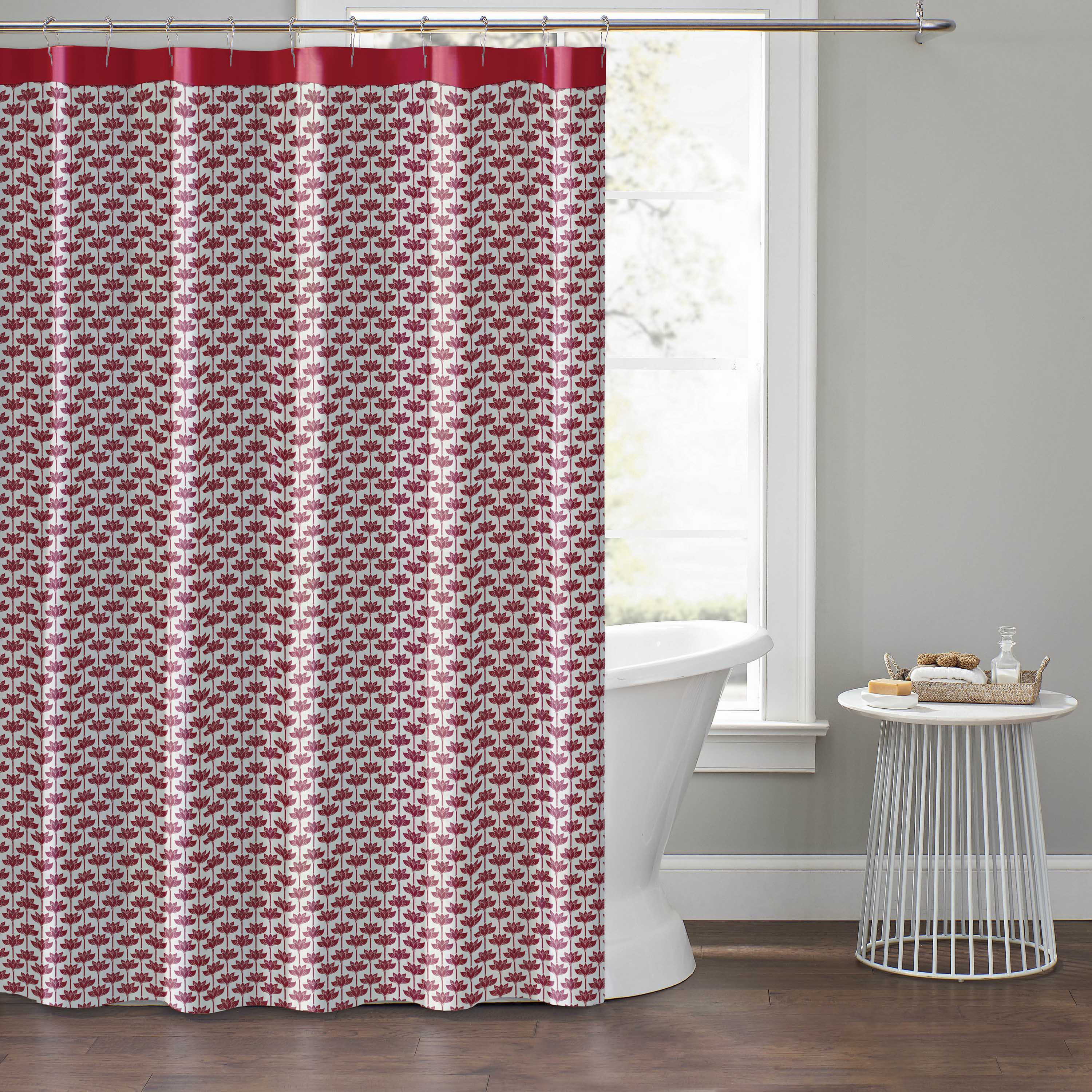 Novogratz by Utica Long Stem Lotus 72x72 Red Shower Curtain | Wayfair