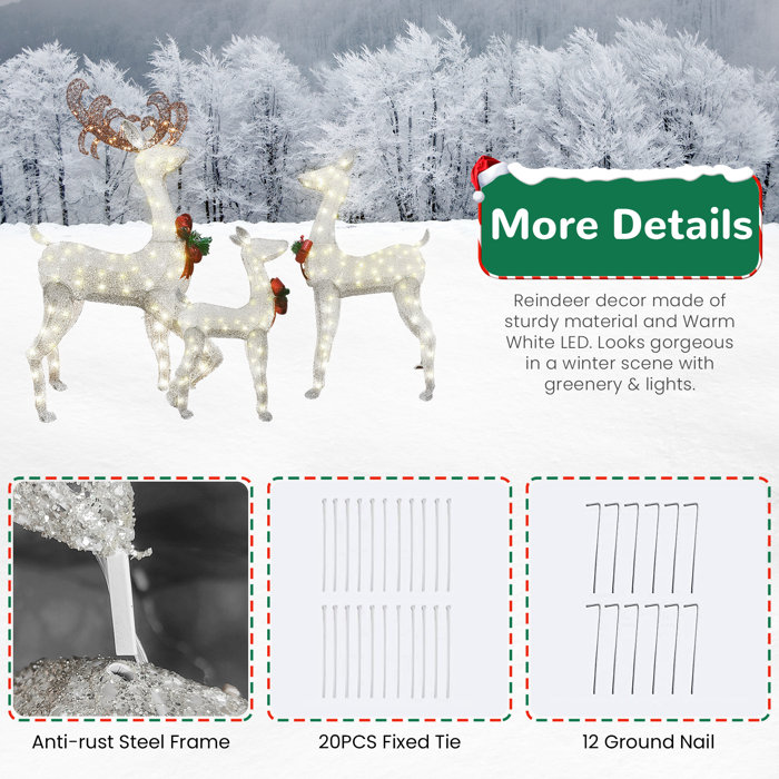 The Holiday Aisle® 3 Piece Christmas Deer Lighted Display Set, 3-Piece ...