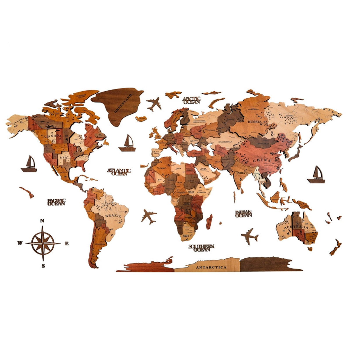 Longshore Tides 3D Solid Wood World Map Wall Decoration Creative Living ...