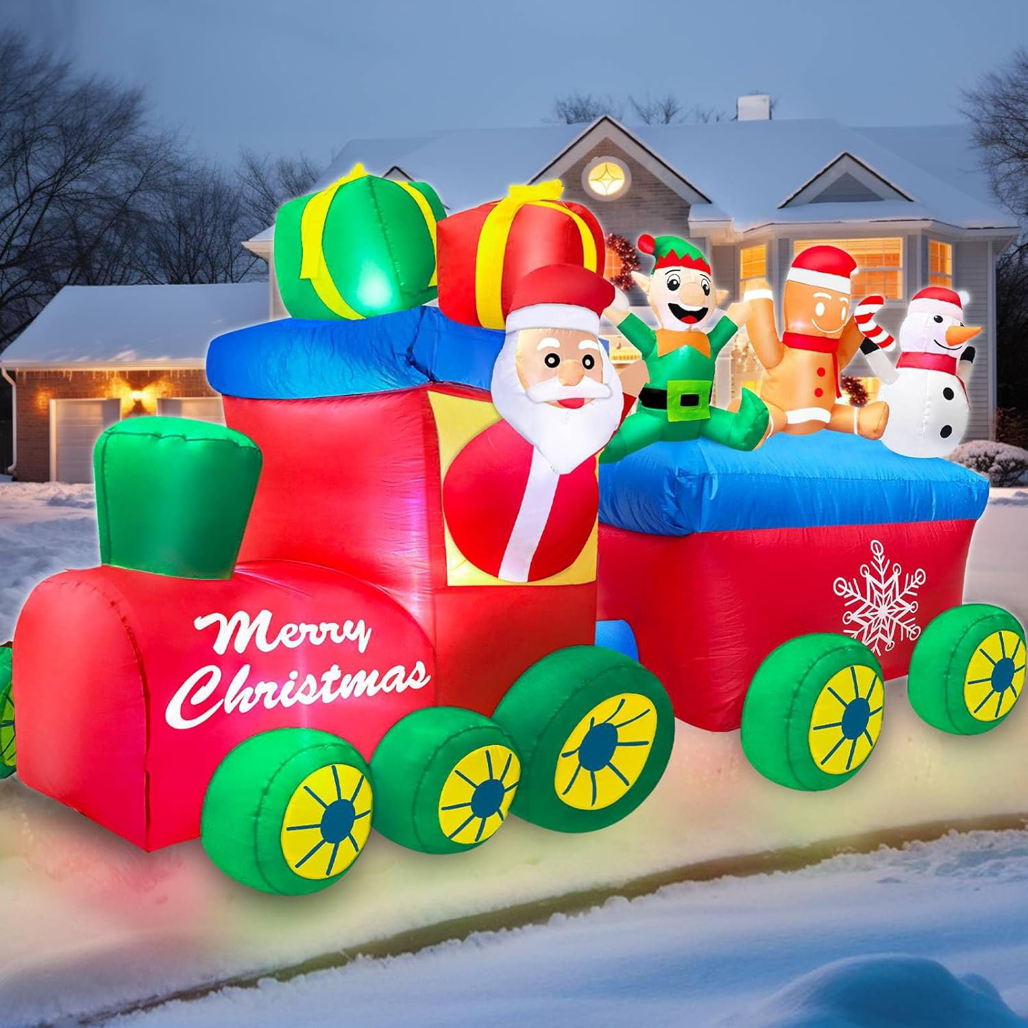 The Holiday Aisle® 8 Ft Long 4.5 Ft Tall Christmas Train Inflatable ...