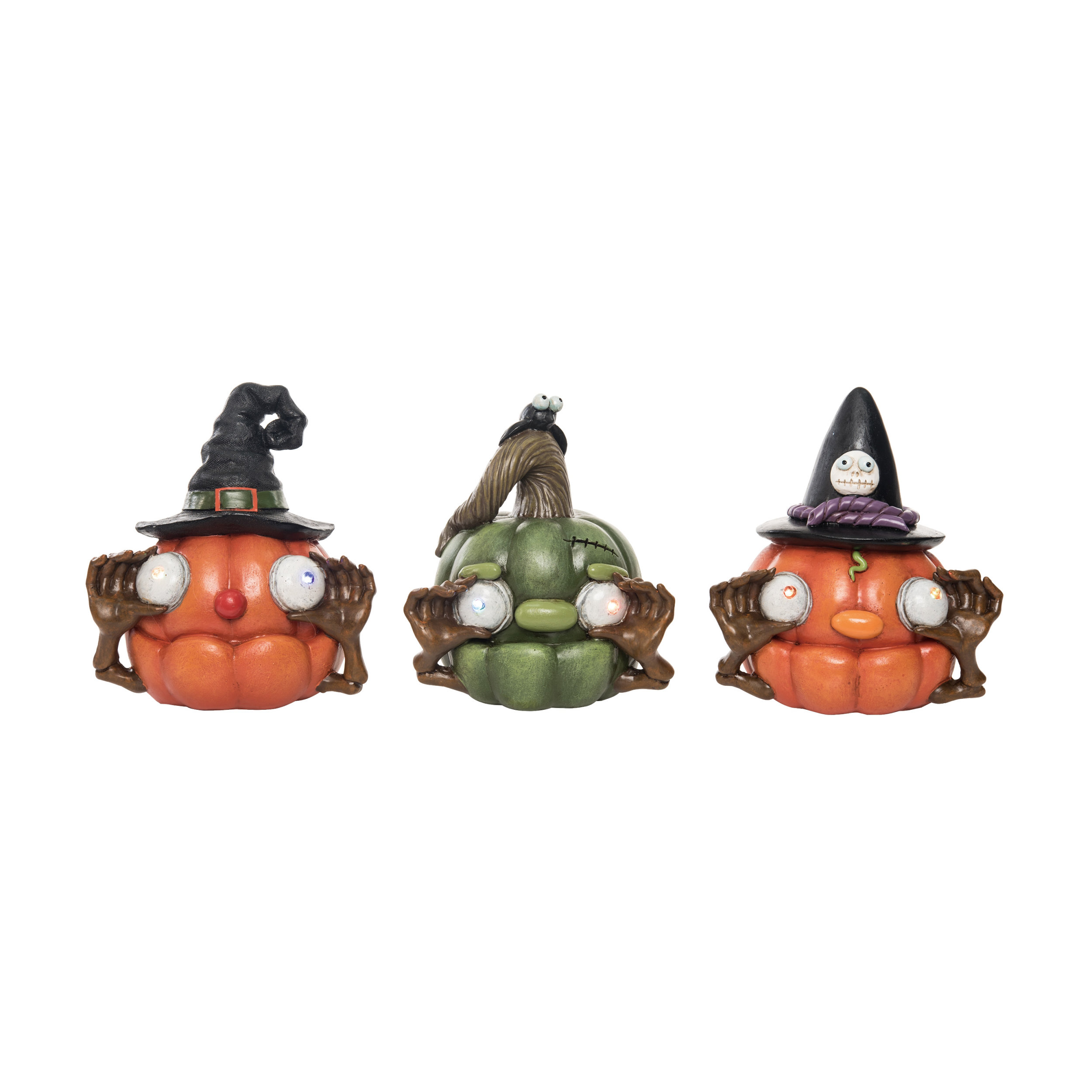 The Holiday Aisle® Resin Light Up Pumpkin Decor Set of 3 Halloween Home ...