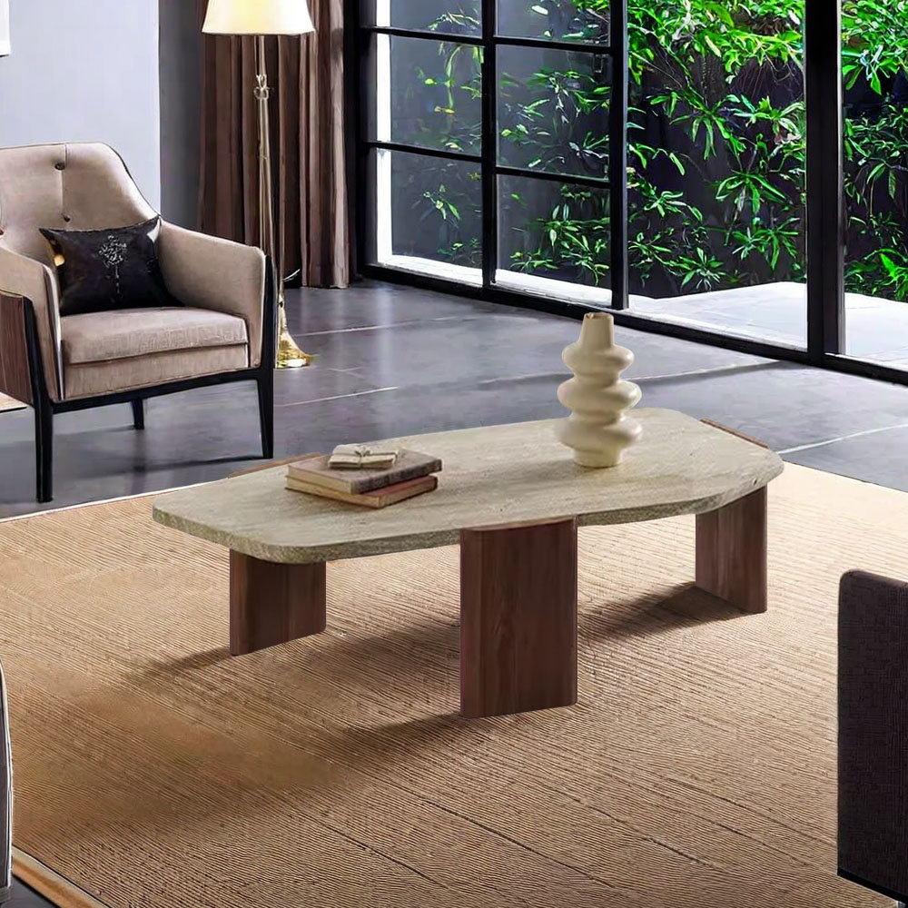 EXCEEB Creative travertine solid wood coffee table | Wayfair