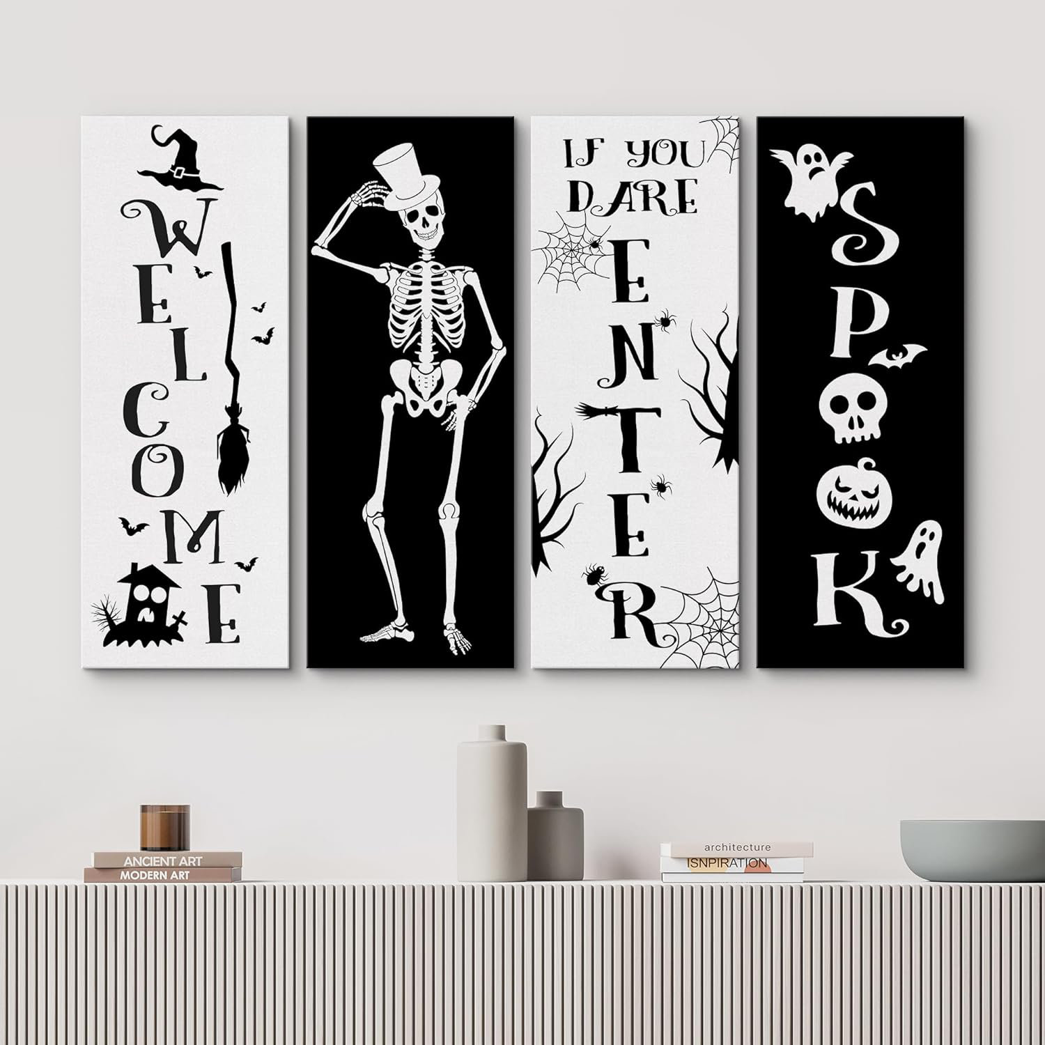 IDEA4WALL Halloween Skeleton Welcome Sign Holidays Spooky Scary Pumpkin ...
