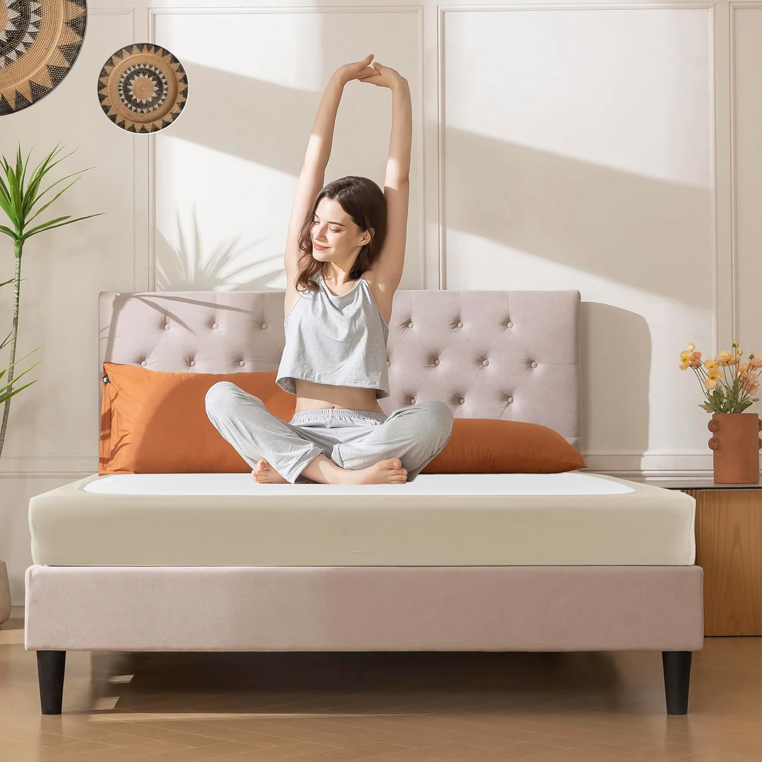 RAPTIZ Decorative Box Spring Cover Queen Size, Light Camel Luxurious ...