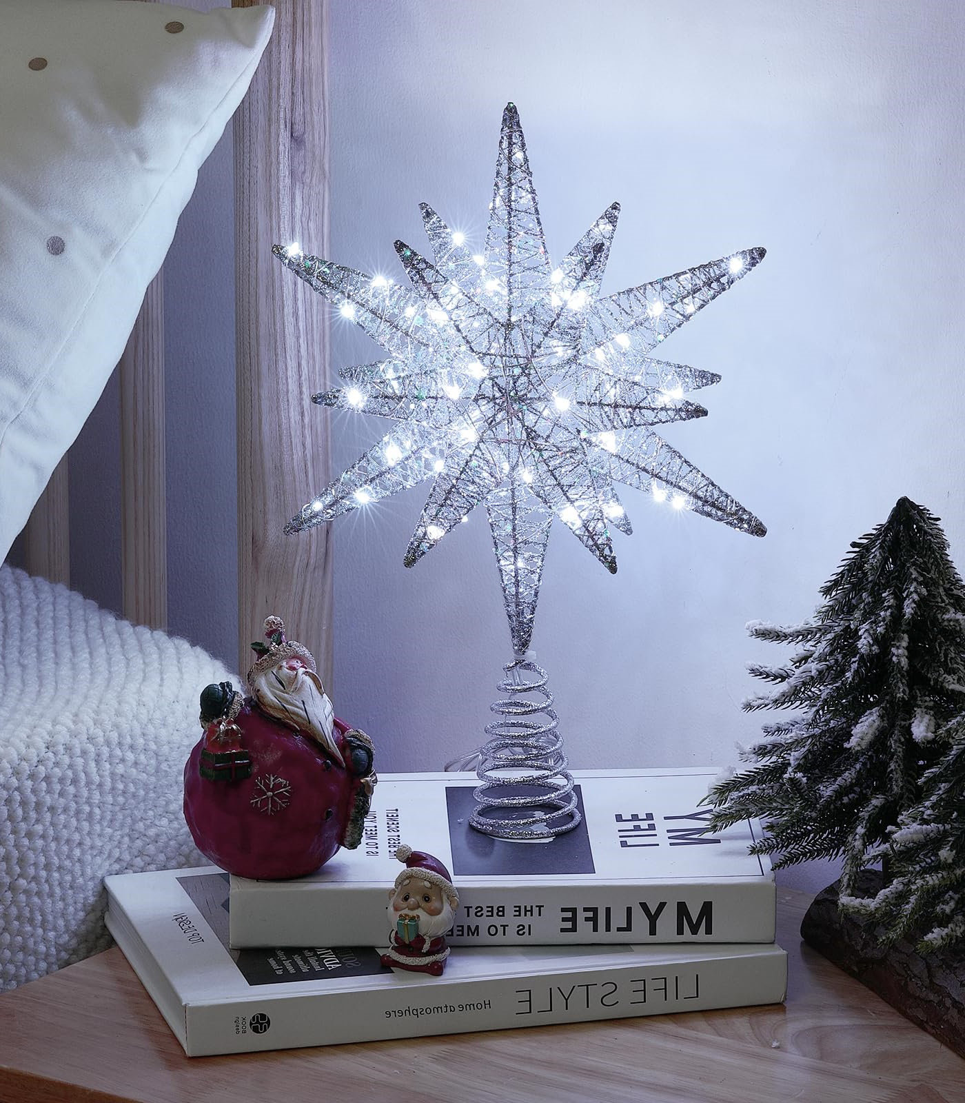 The Holiday Aisle® Double-Layer Glitter Metal 3D Lighted Christmas Tree ...
