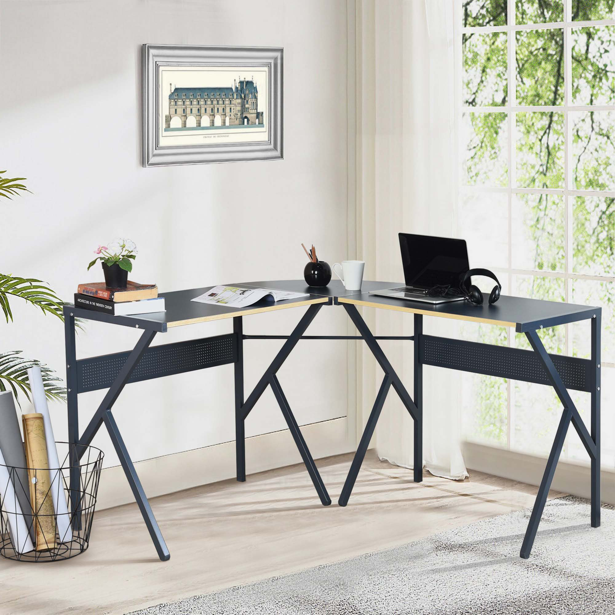 Inbox Zero Lavonya L-Shaped Metal Base Computer Desk | Wayfair
