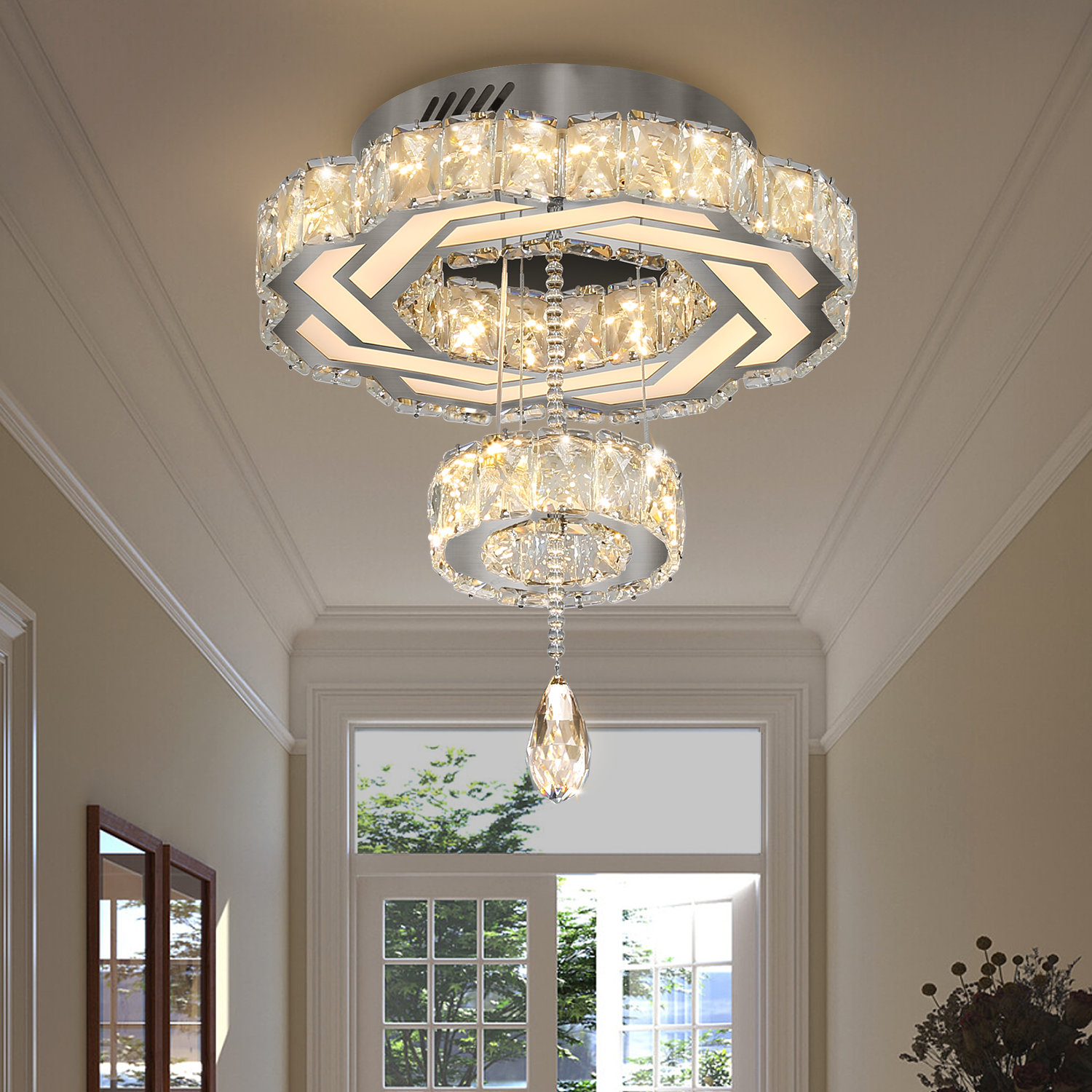 Mercer41 Norti D 11.8” Modern LED Crystal Ceiling Light for Living Room ...