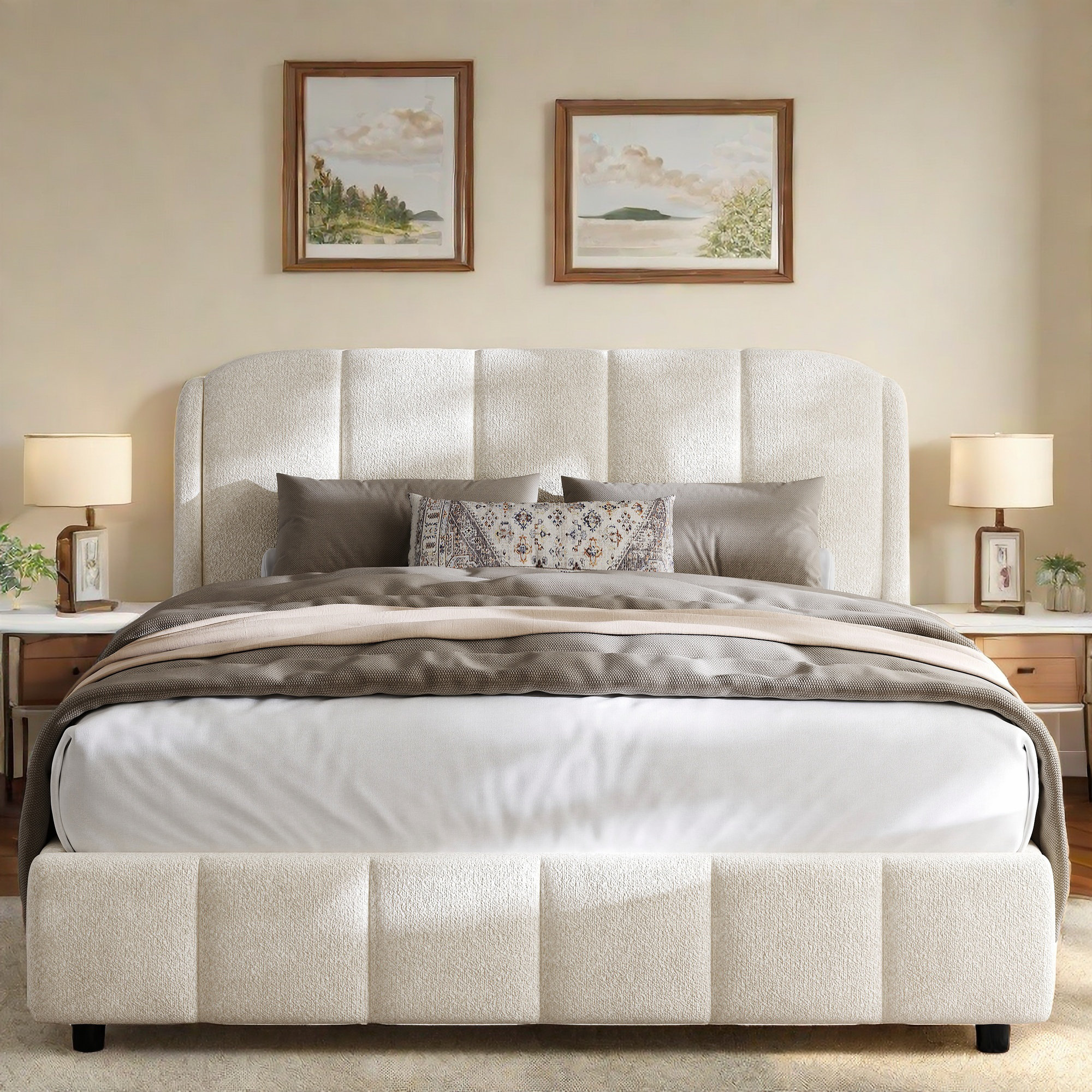 Urbanuniteusa Upholstered Platform Bed With Curve-shaped Design ...