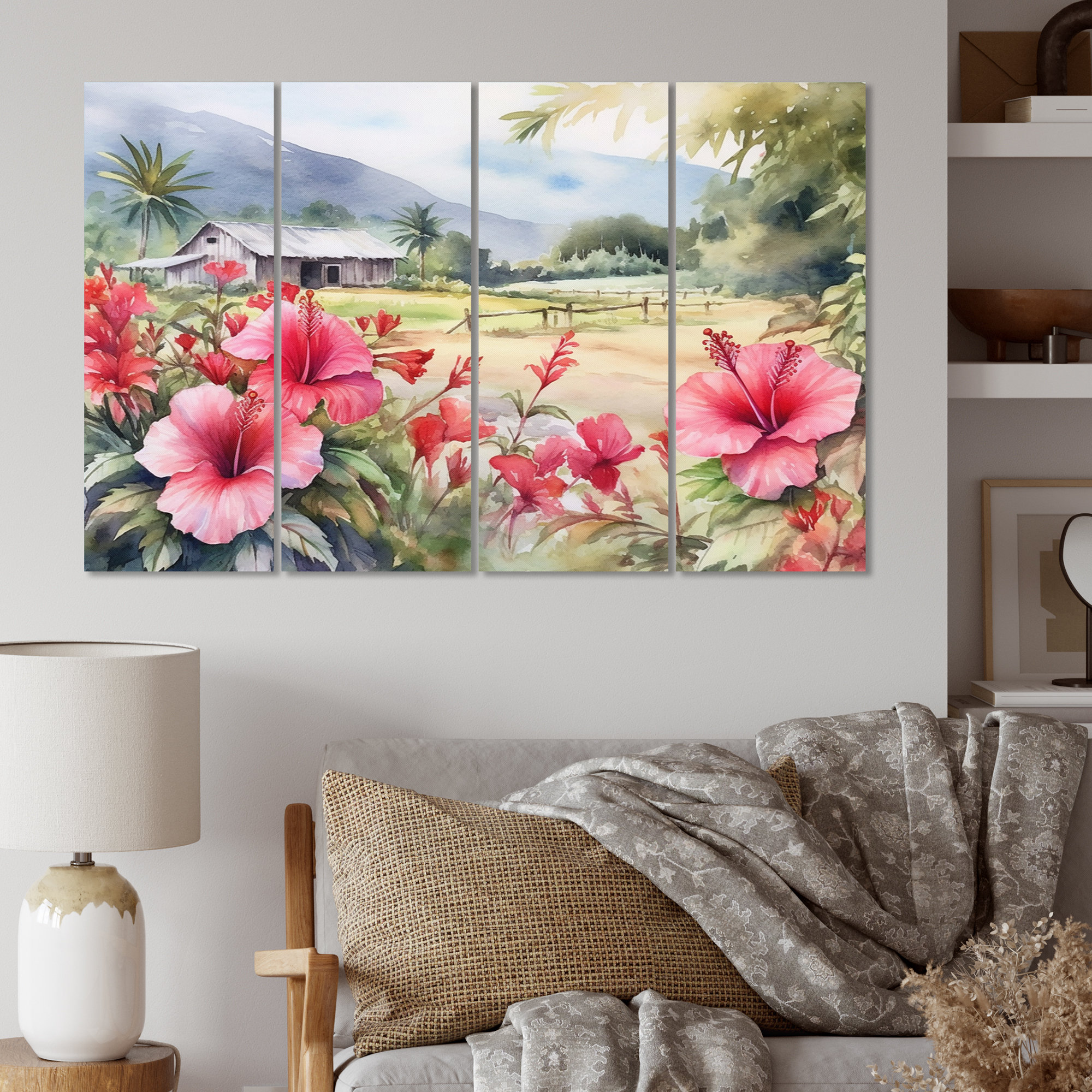 Design Art Pink Green Hibiscus Tropical Harmony Flowers II - Floral ...