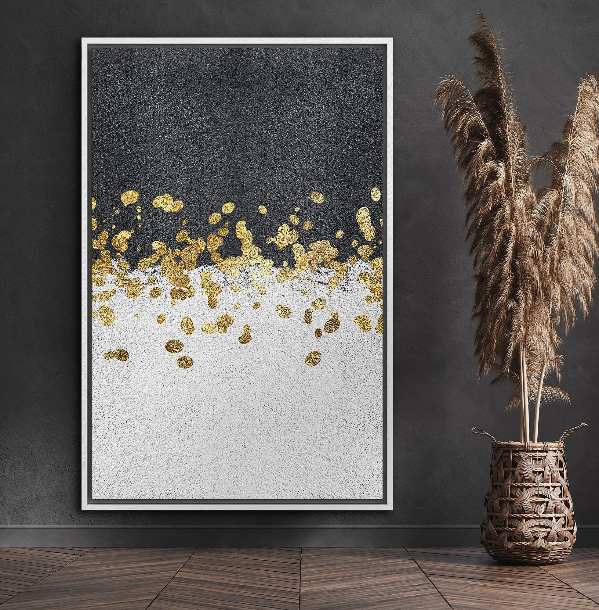 IDEA4WALL Dual Gray Color Fields & Gold Dots Geometric Abstract Shapes ...