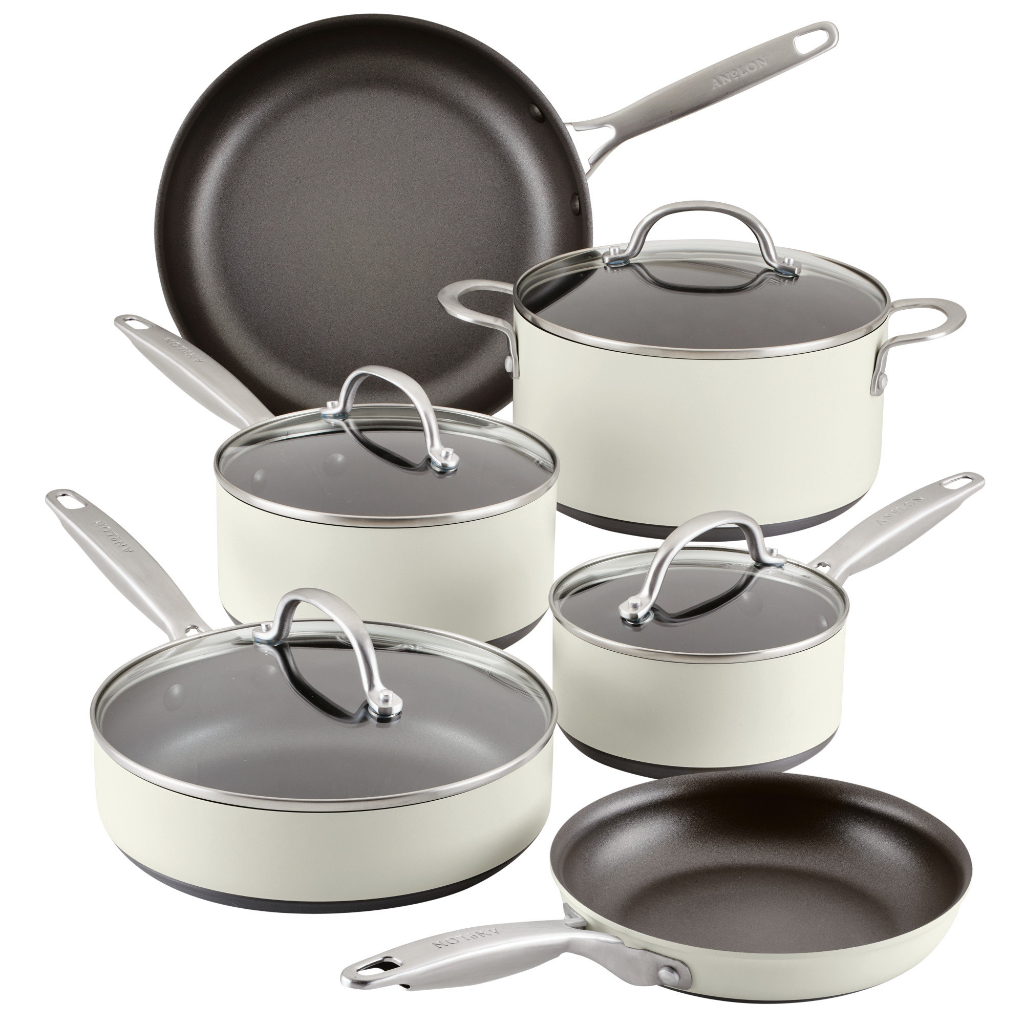 Anolon Achieve Hard Anodized Nonstick Cookware Pots and Pans Set, 10 ...